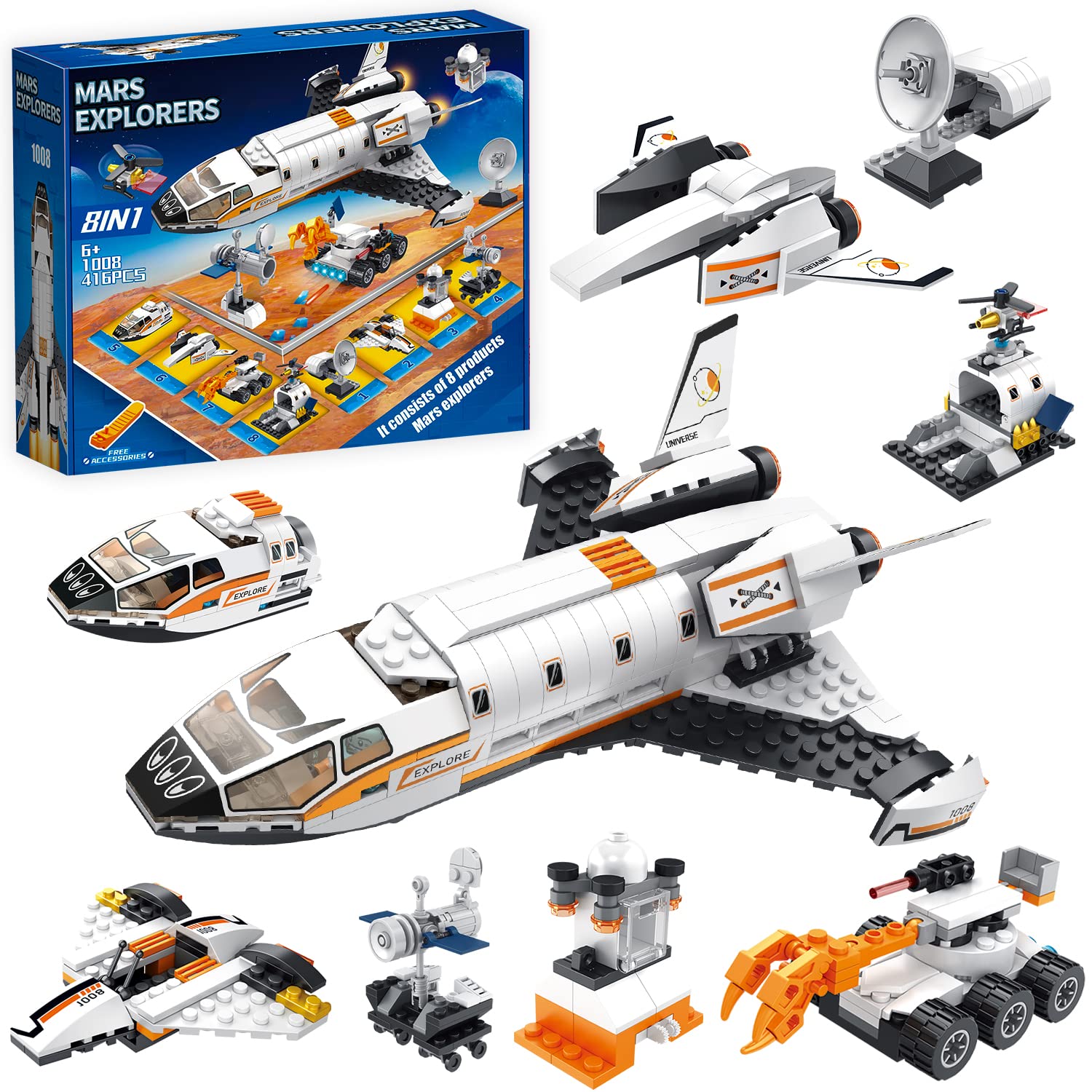 Buy 416 Piece Mars Research Shuttle Toy Building Kit - 8in1 Space ...