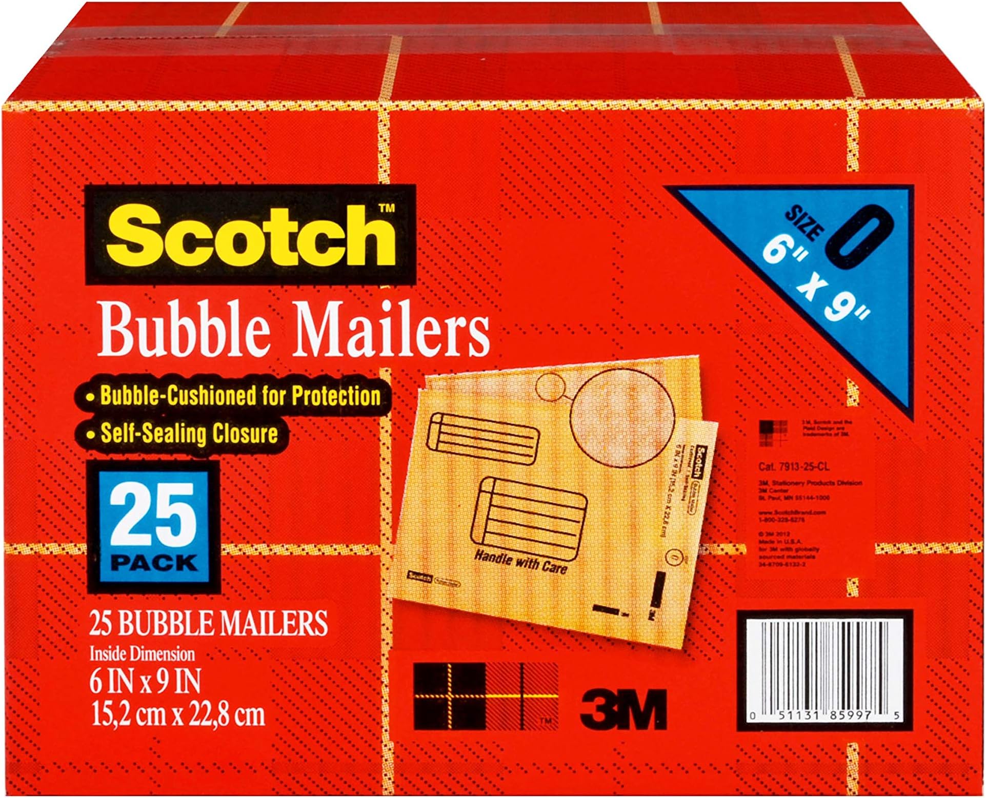 Amazon.com : Scotch Bubble Mailer, 6 in x 9 in, Size #0, Kraft, 25/Pack ...