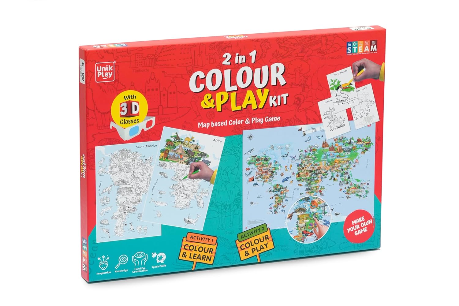 Unikplay 2 in 1 Colour & Play Kit | World Map Game | Educational and ...