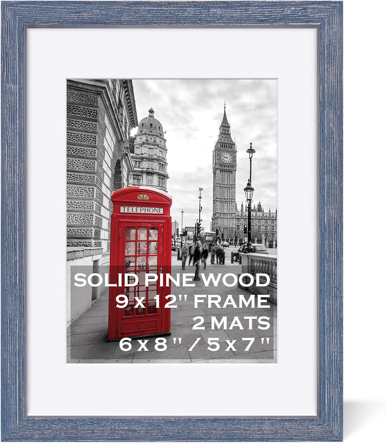 Amazon.com - 9x12 Picture Frames Blue Solid Wood Display Pictures 6x8 ...