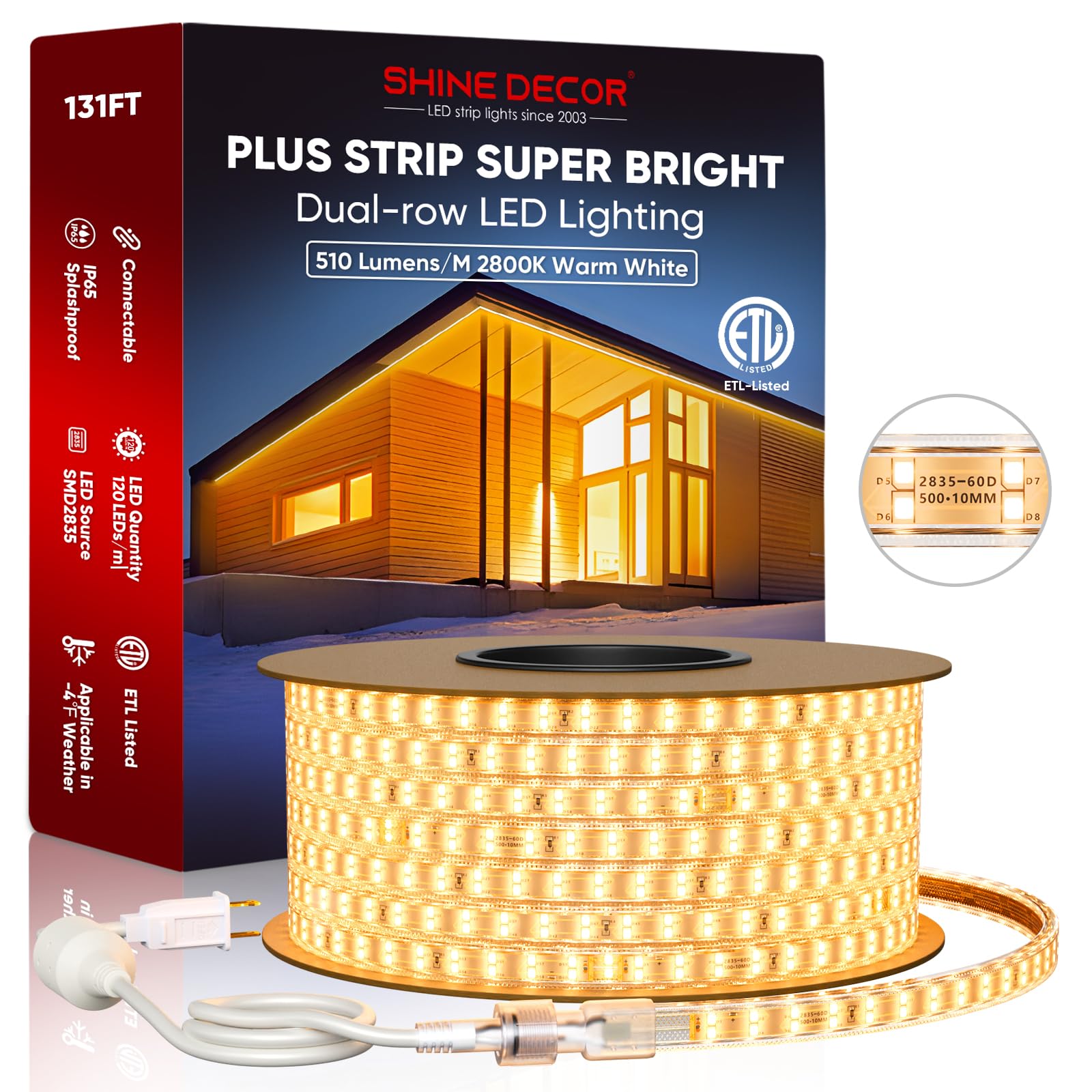 Shine Decor Dual-Row Plus LED Strip Lights Bright 510Lm/M, AC 120V ...