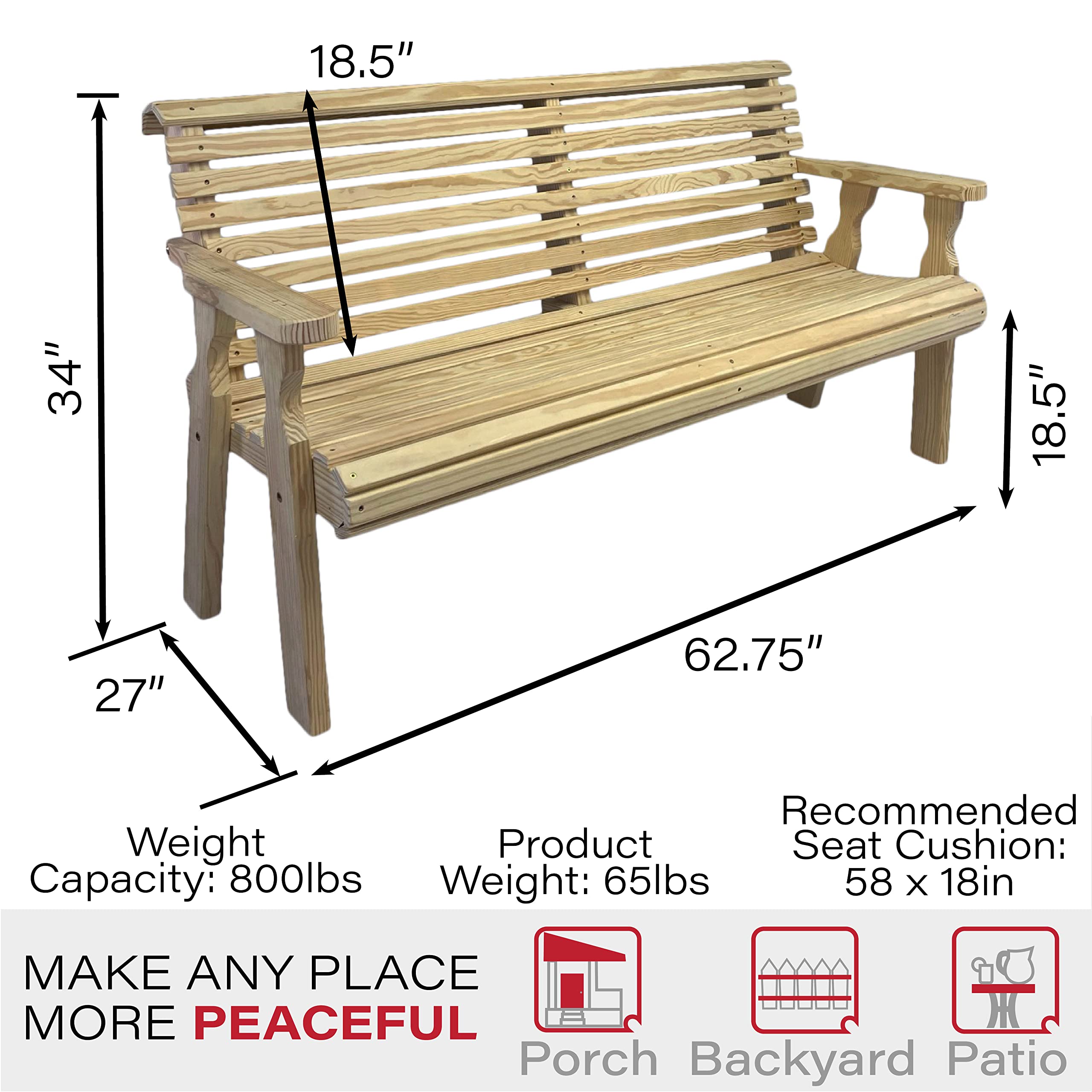Snapklik.com : Amish Casual Heavy Duty Unfinished 5 Foot Roll Back ...