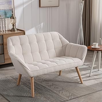Amazon.com: QUINJAY 48'' Small Loveseat Sofa, Modern Sherpa Mini Sofa ...