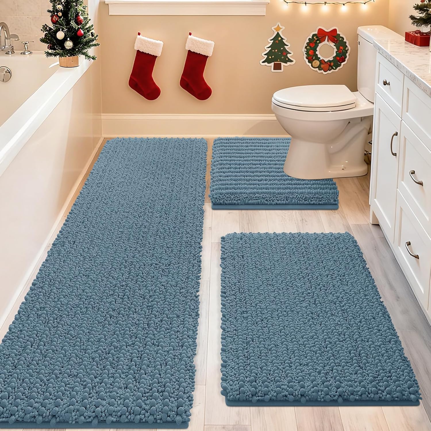 Amazon.com: ACCUMTEK Upgrade Extra Large Haze Blue Bathroom Rug Set 3 ...