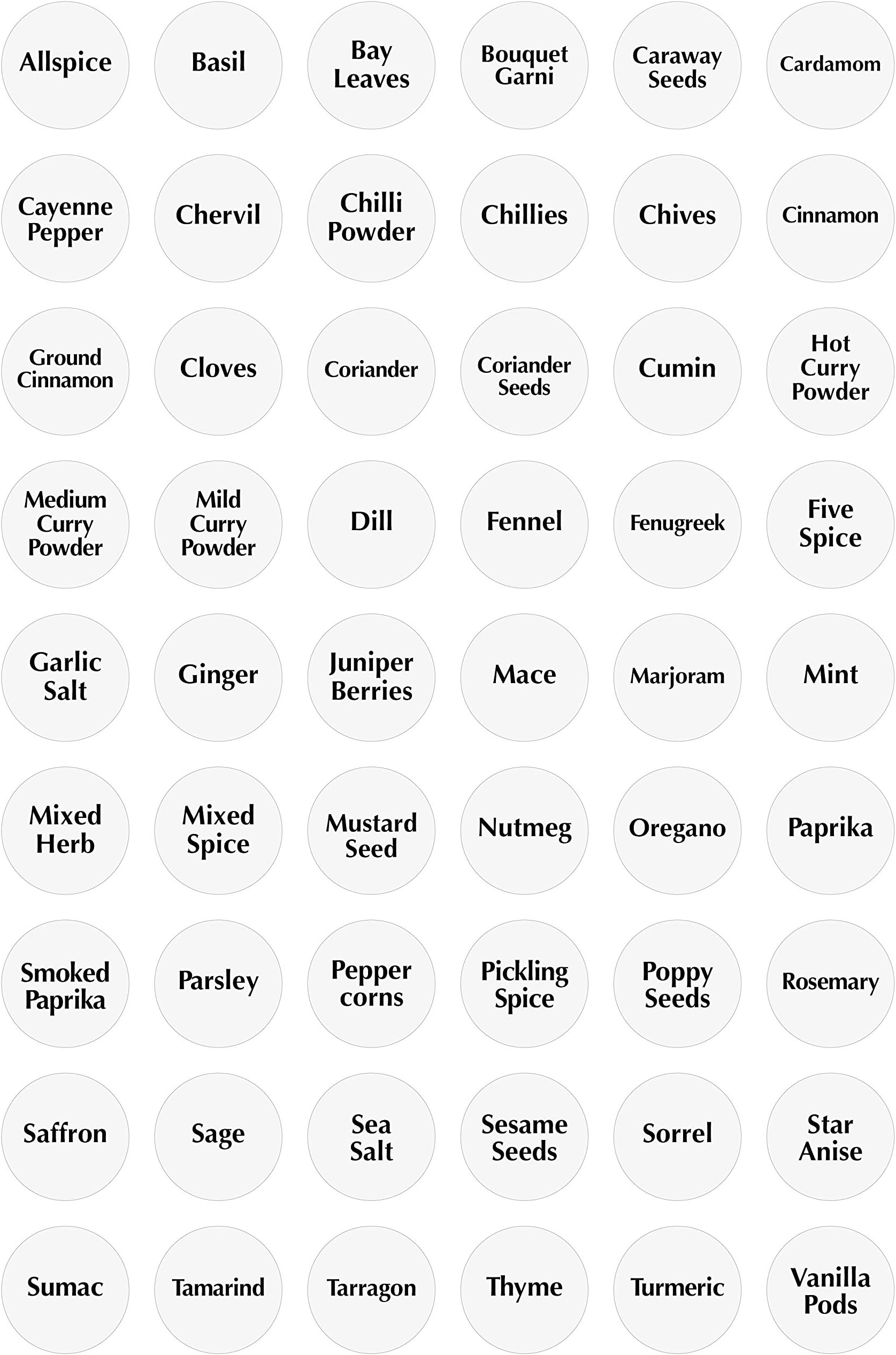 54 x Spice/Herb Storage Jar Kitchen Home Cooking Labels Stickers Decals ...