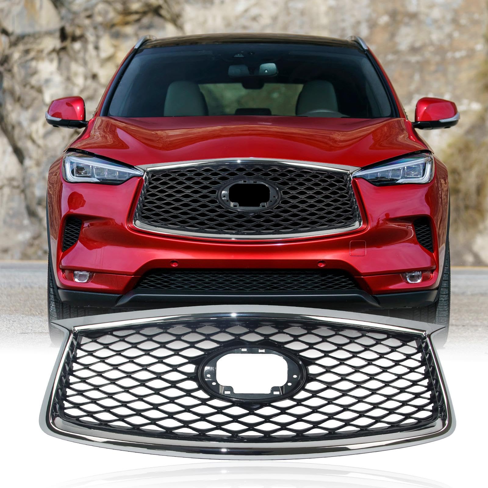 Amazon.com: Chrome Frame Grey Front Grill for 2019-2022 INFINITI QX50 ...