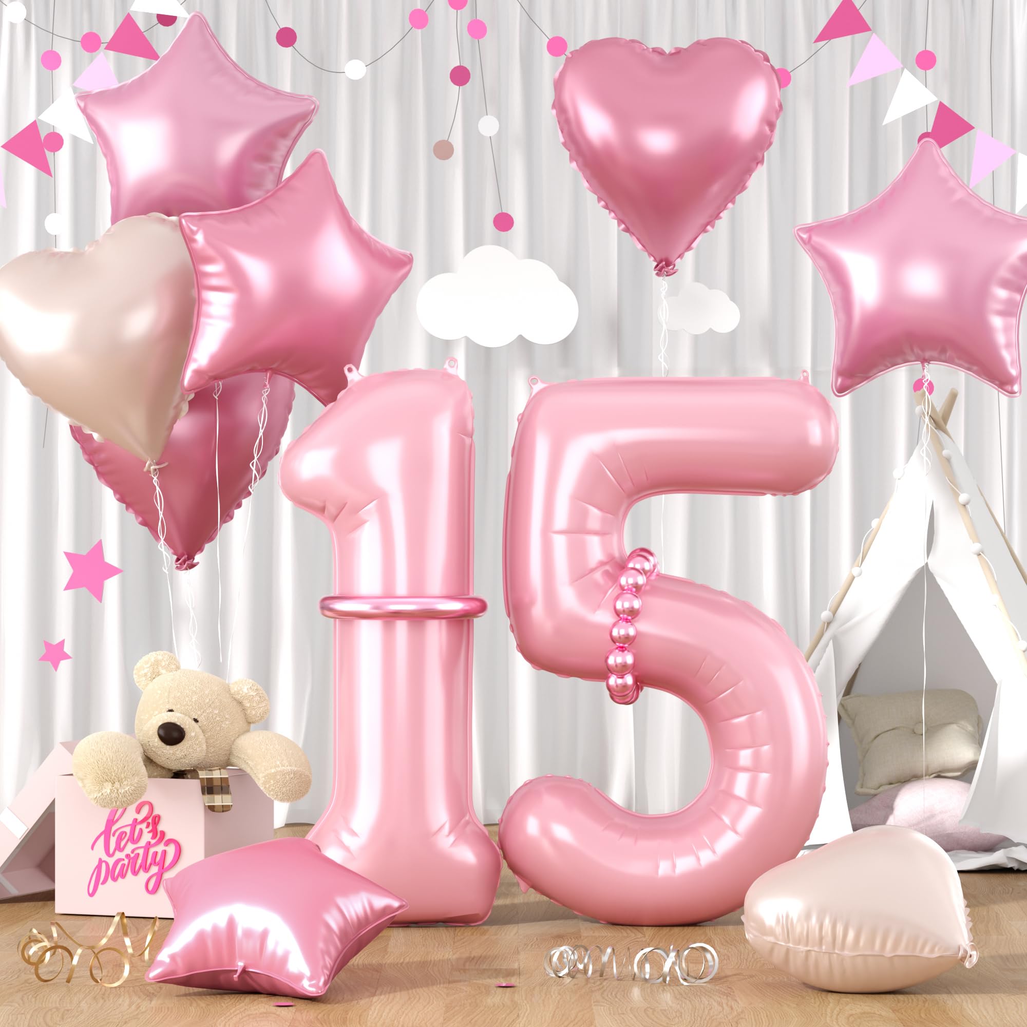 Amazon.com: Pastel Pink 15 Balloons, Baby Pink 15 Number Balloons, Pink ...