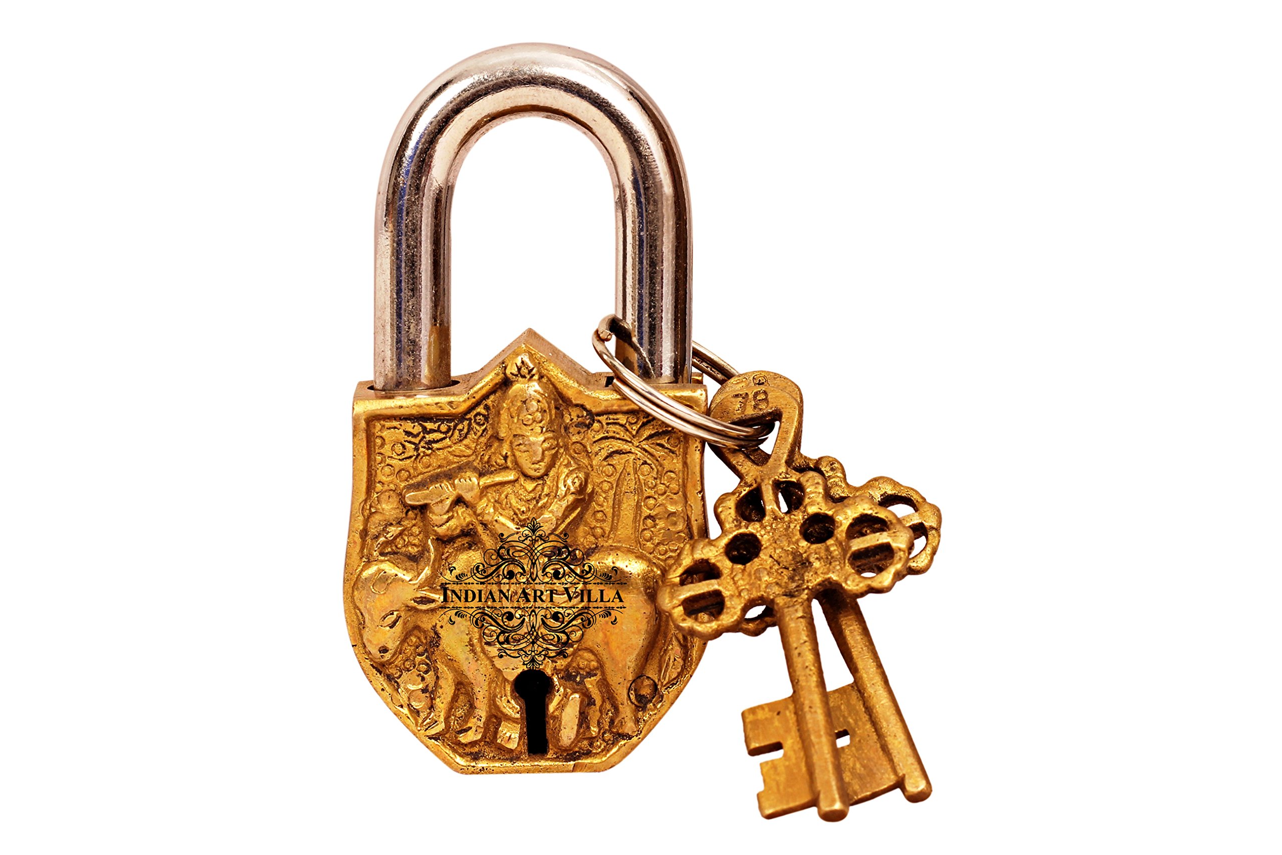 Indian Art Villa Brass Shri Krishna Design Security Lock, Uses as ...