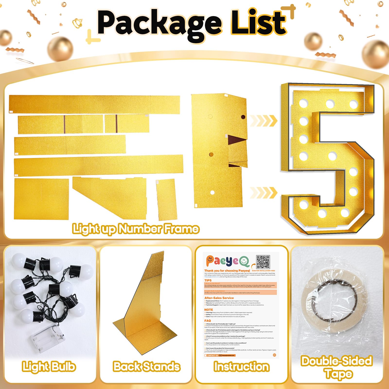 Snapklik.com : Number 15 Marquee, 4FT Light Up Numbers Gold Large Light ...