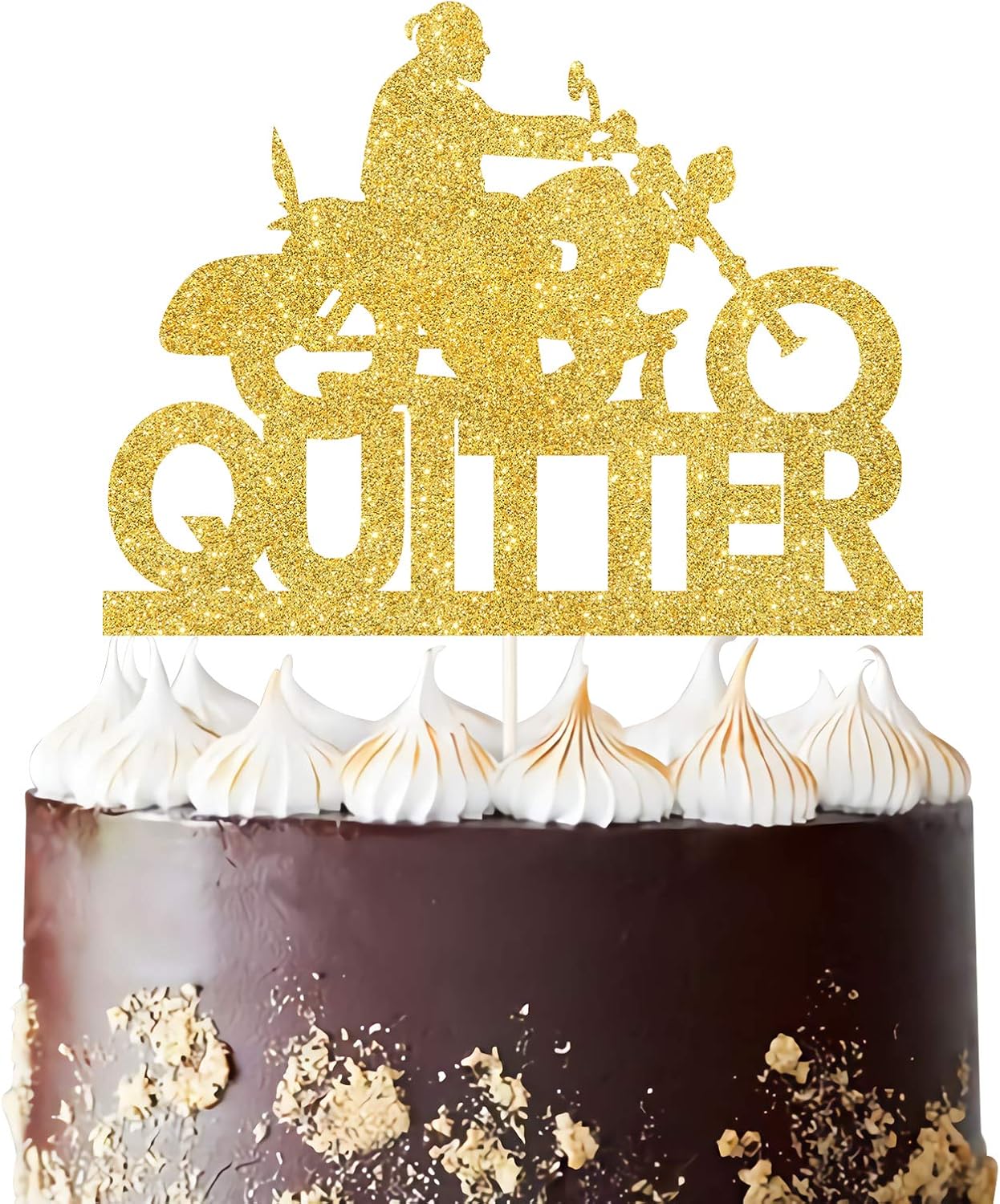 Amazon.com: QUITTER Motorcycle Cake Topper – Gold Glitter Travel ...