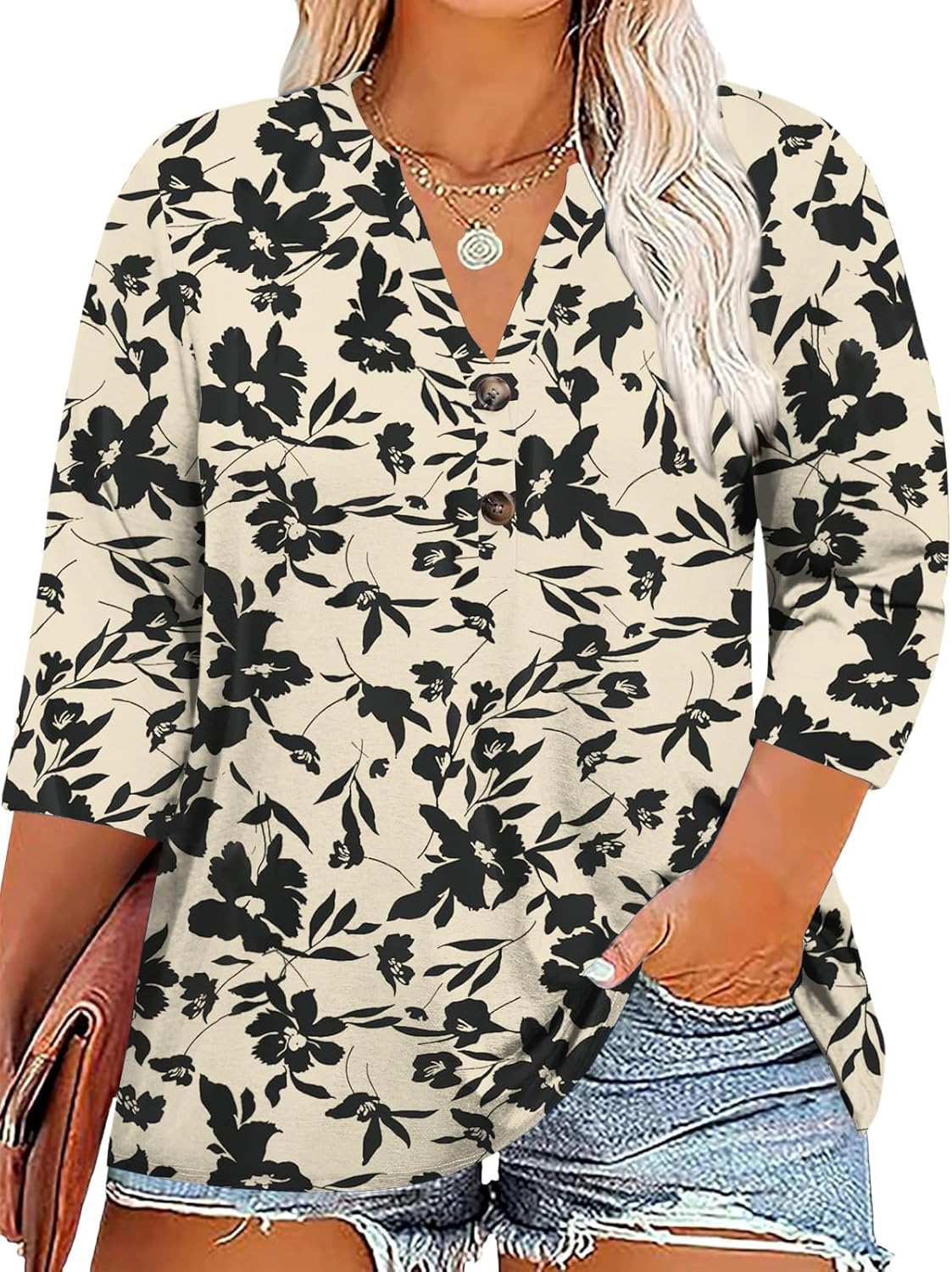 Amazon.com: Chulianyouhuo Womens Plus Size 3/4 Sleeve Tops Casual V ...