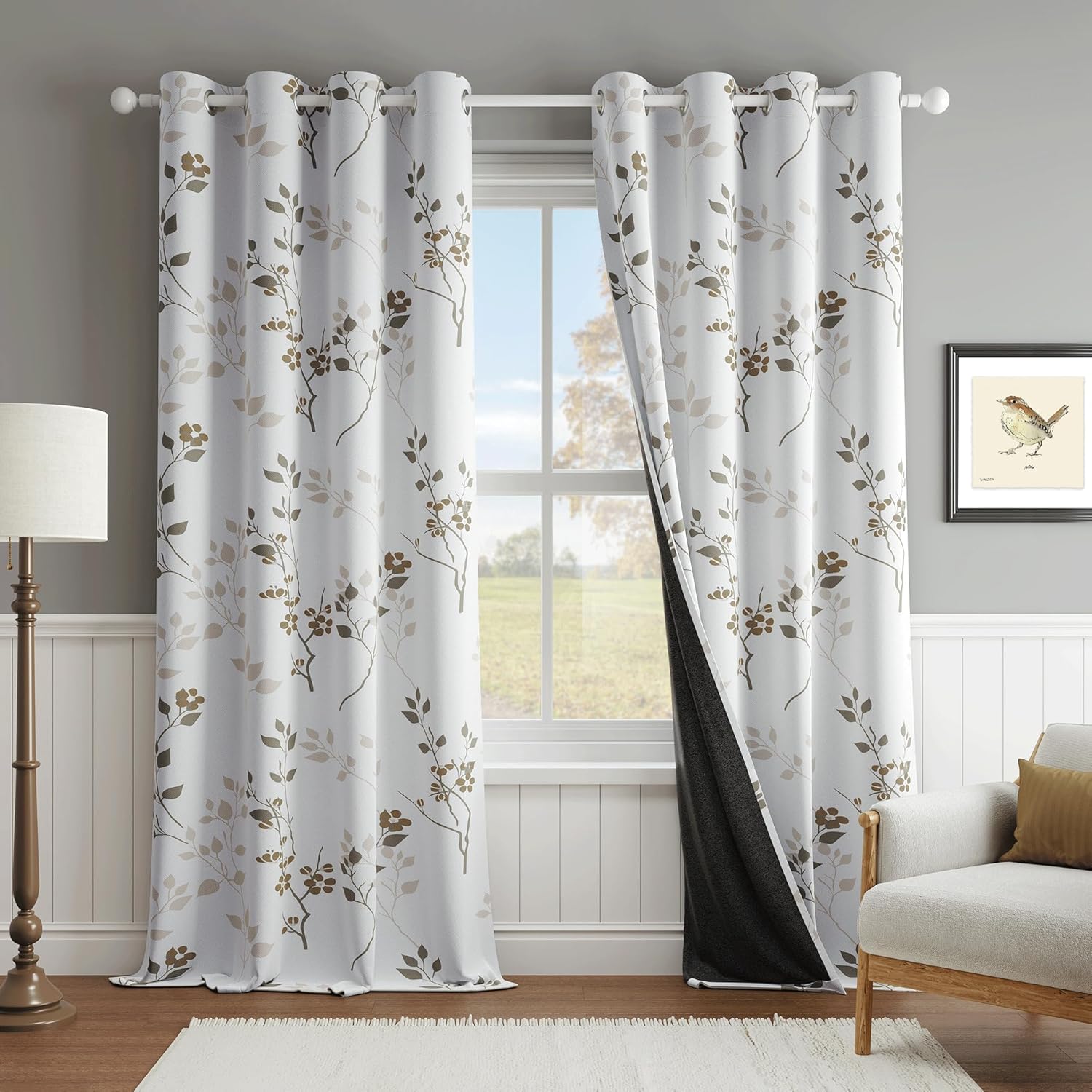 Beauoop Floral 100% Blackout Curtains 84 Inches Long 2 Panels for ...