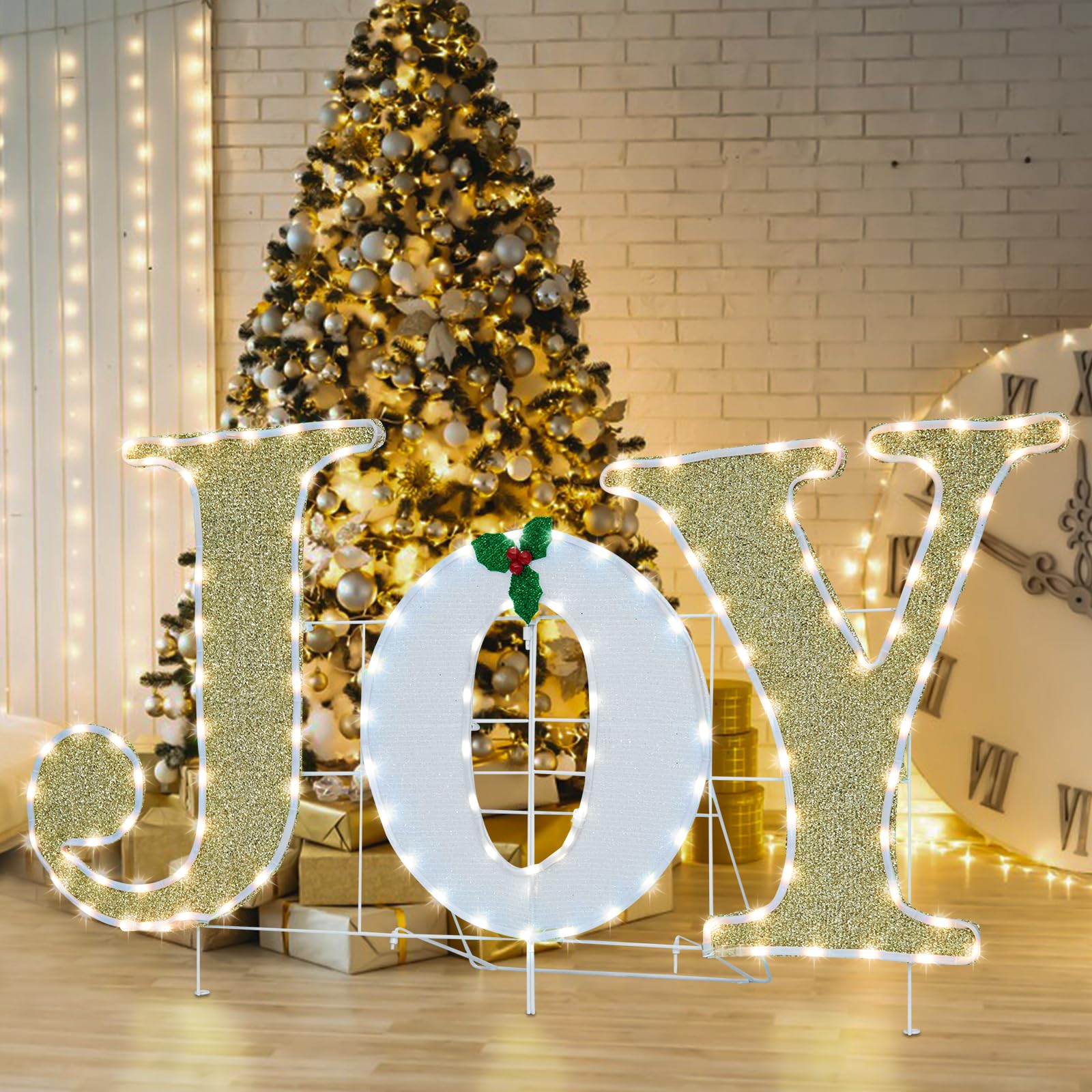 Large Outdoor Lighted Joy Sign Joyfy 3D Christmas Snowman With Earmuff