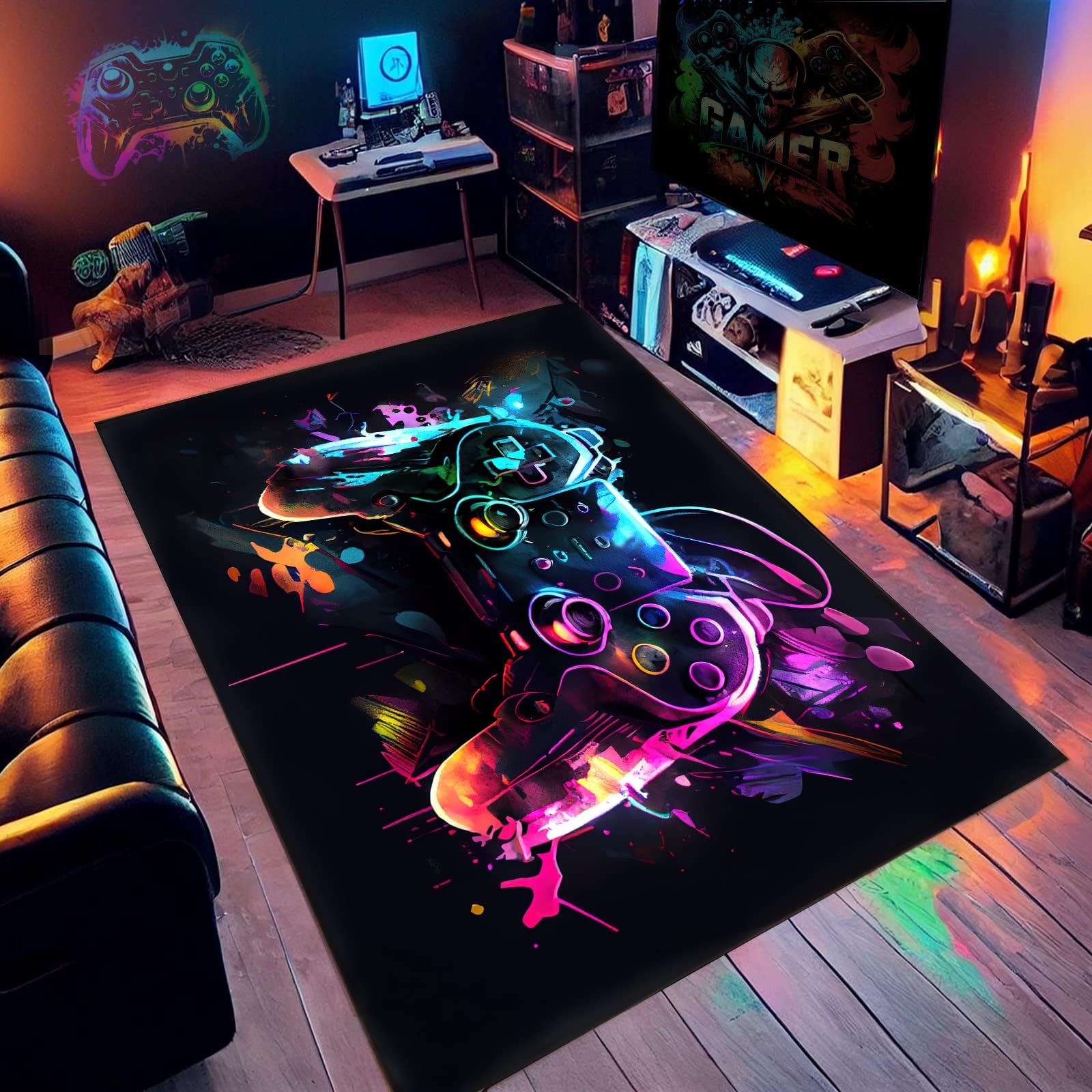 Amazon.com: NEBOTON Gaming Rug for Game Room, Gamer Rug for Boys ...