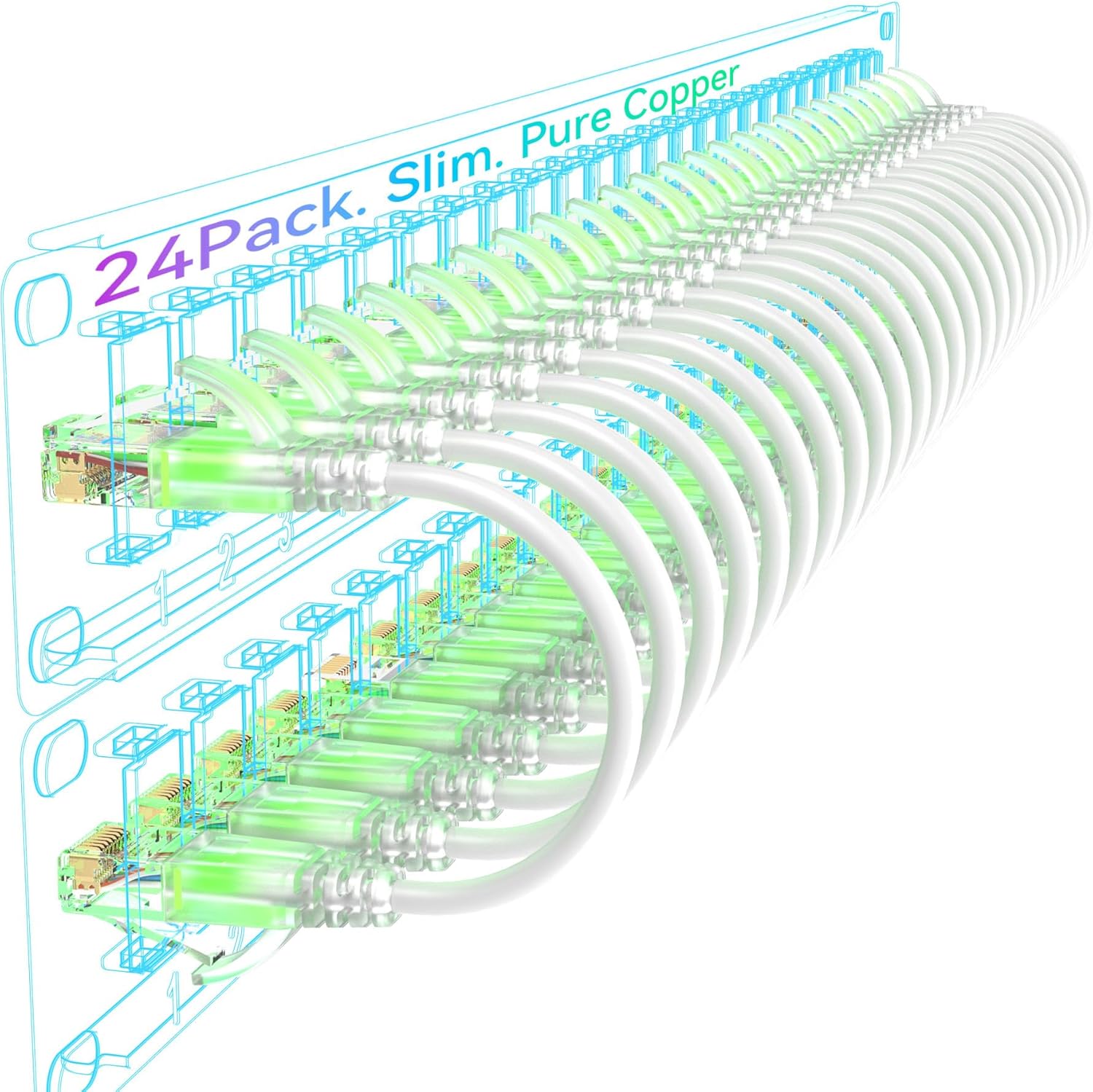 Sokqovt Cat6a Patch Cables Slim 0.5ft (24 Pack), Flexible Cat6 Ethernet ...