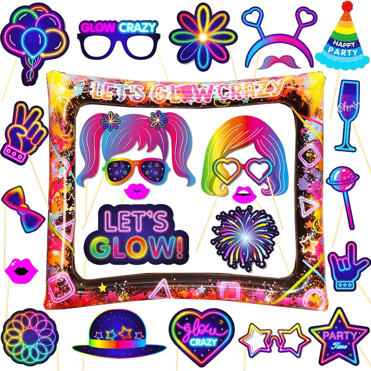 LMSHOWOWO Neon Party Decorations, 25PCS Neon Photo Booth Props ...