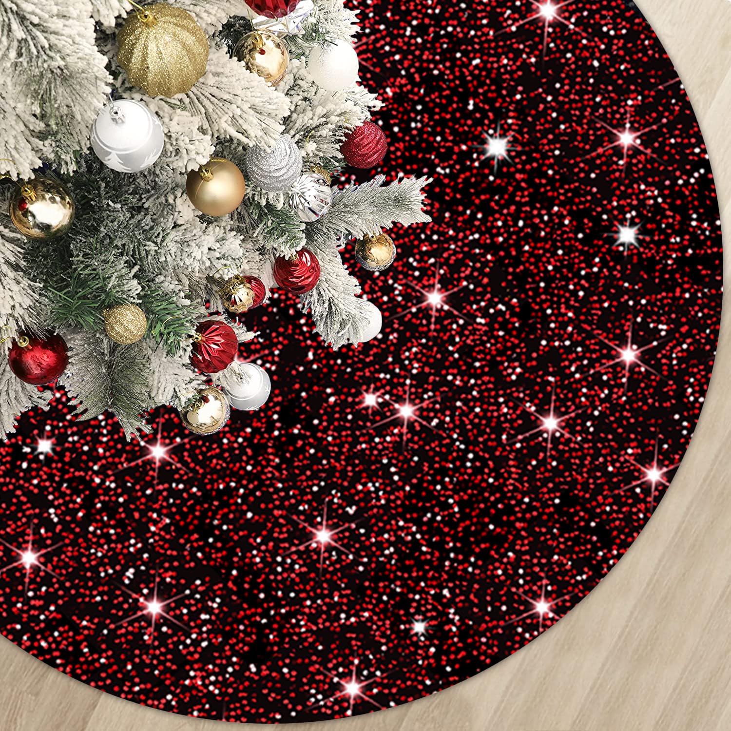 Snapklik.com : Christmas Tree Skirt Red And Black 21 Inch Large Sequin ...