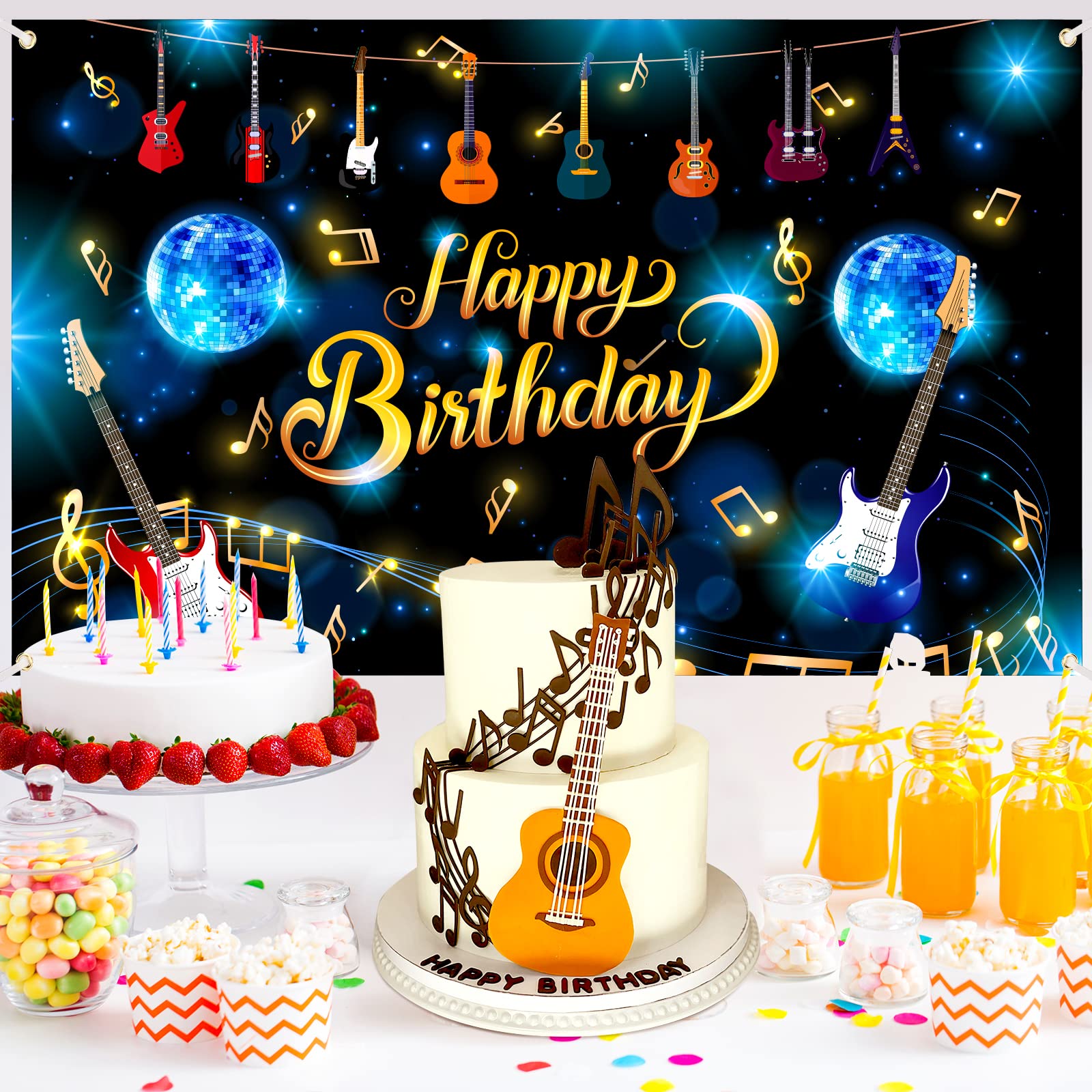 Snapklik.com : Music Note Guitar Happy Birthday Banner, Musical Note ...