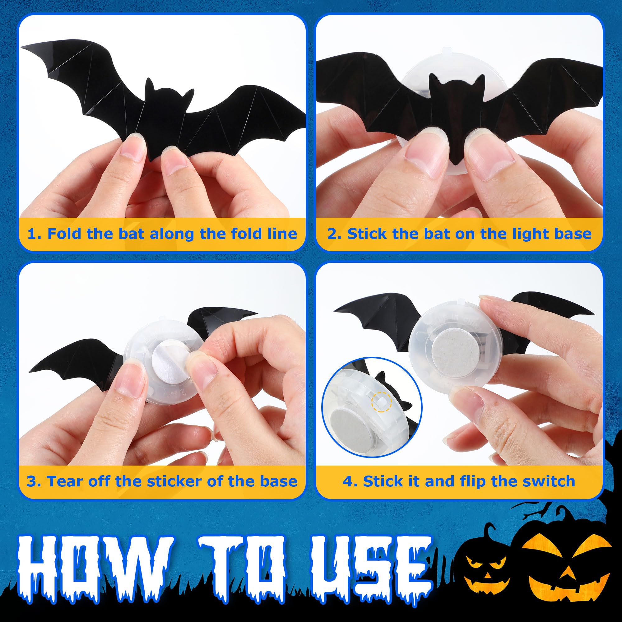 Hiboom 28 Pcs Halloween Decoration LED Bats Light Wall Decor, 3D ...