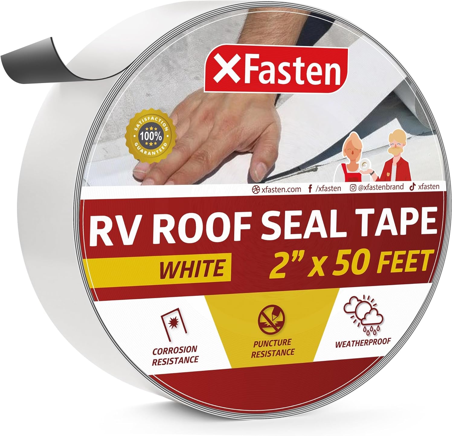 XFasten RV Repair Tape, White, 2-Inches x 50-Foot, Weatherproof RV ...
