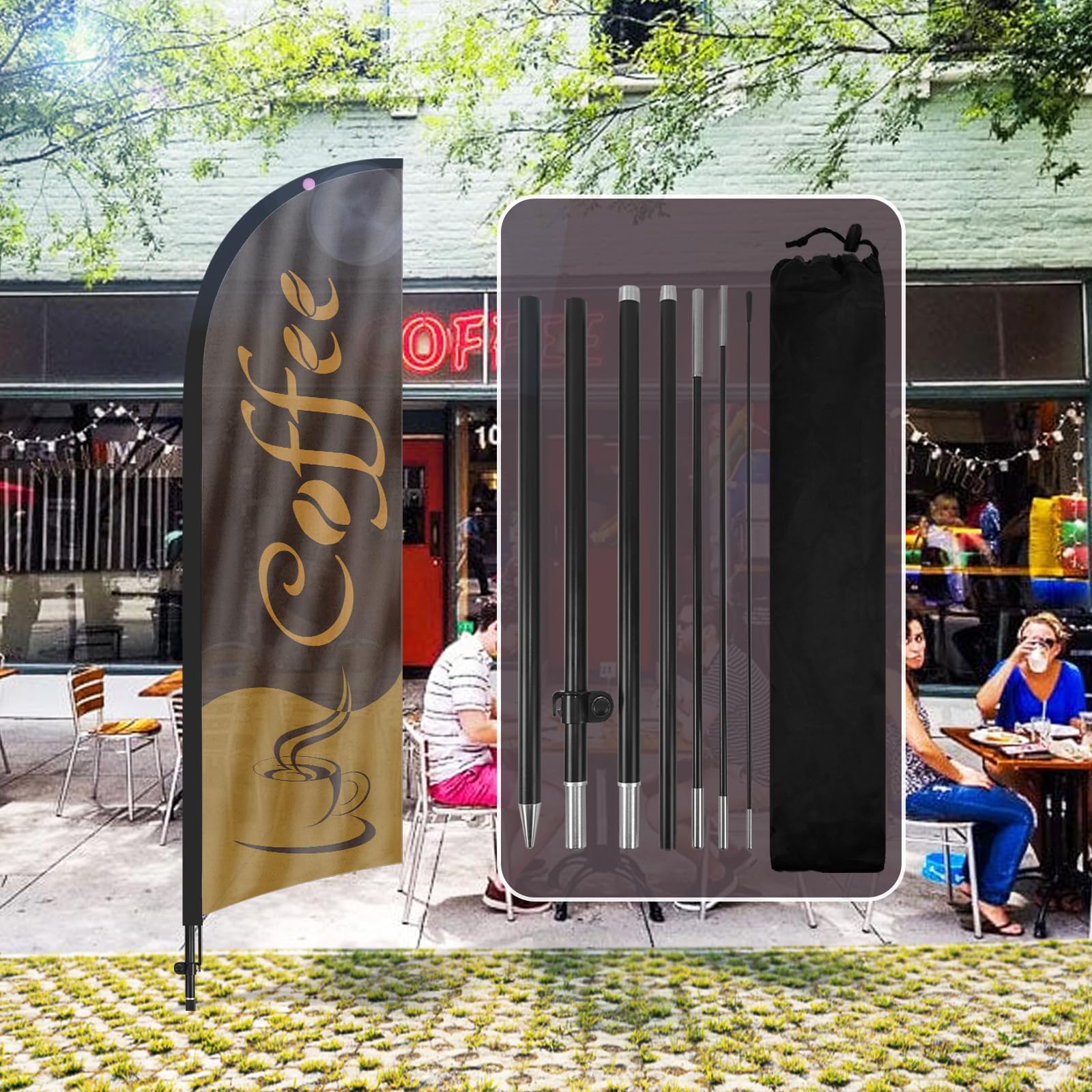 QSUM Coffee Feather Flag,8FT Coffee Advertising Swooper Flag with Pole ...