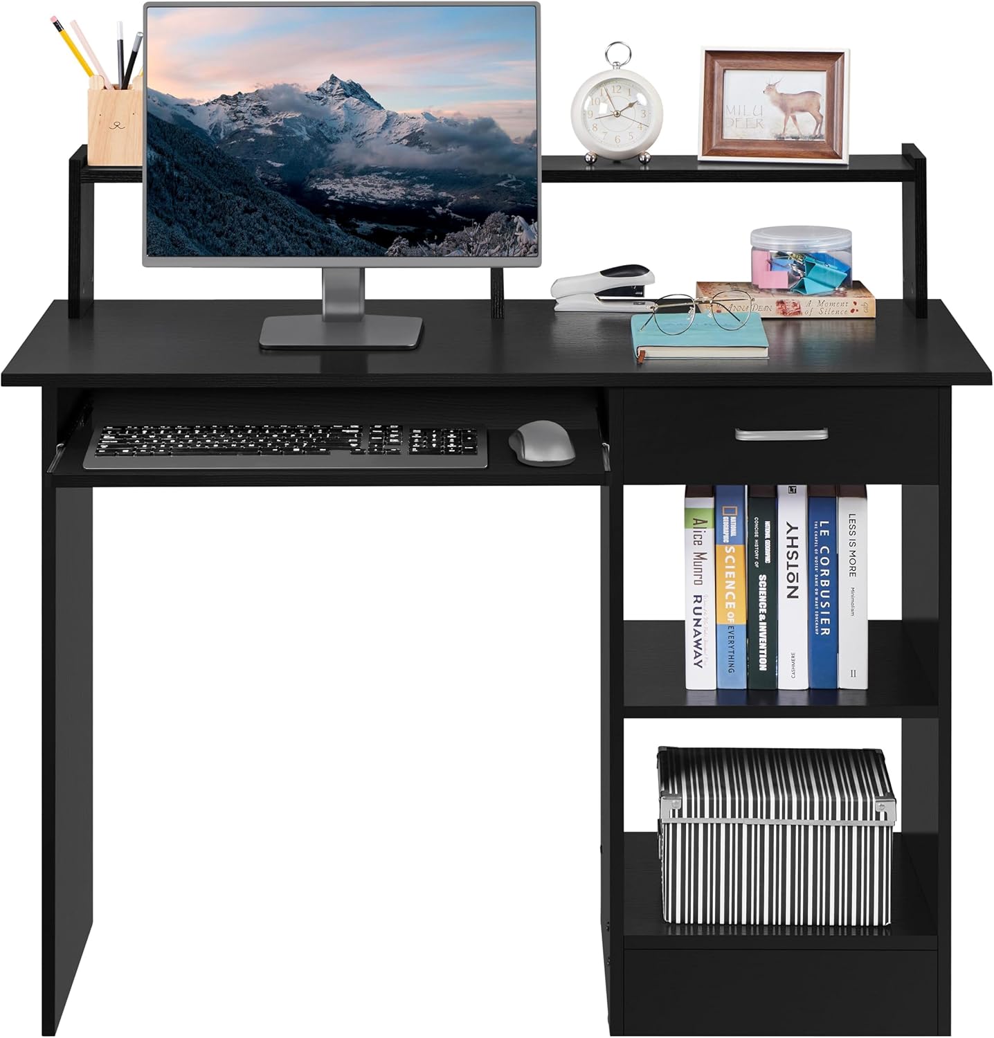 Yaheetech Black Computer Desk, Small Home Office Desk with 1 Drawer ...