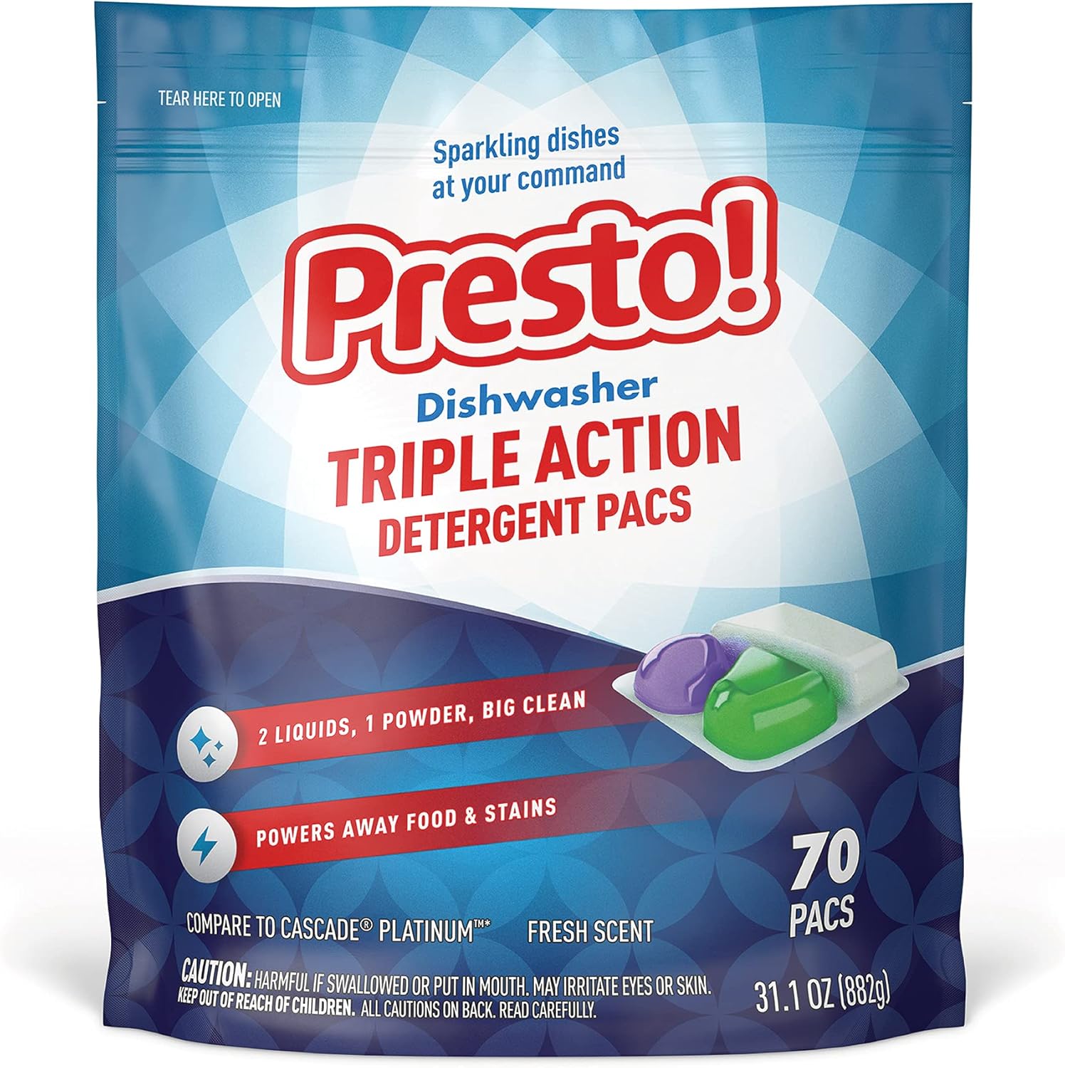 Amazon.com: Amazon Brand - Presto! Triple Action Dishwasher Pacs, Fresh ...