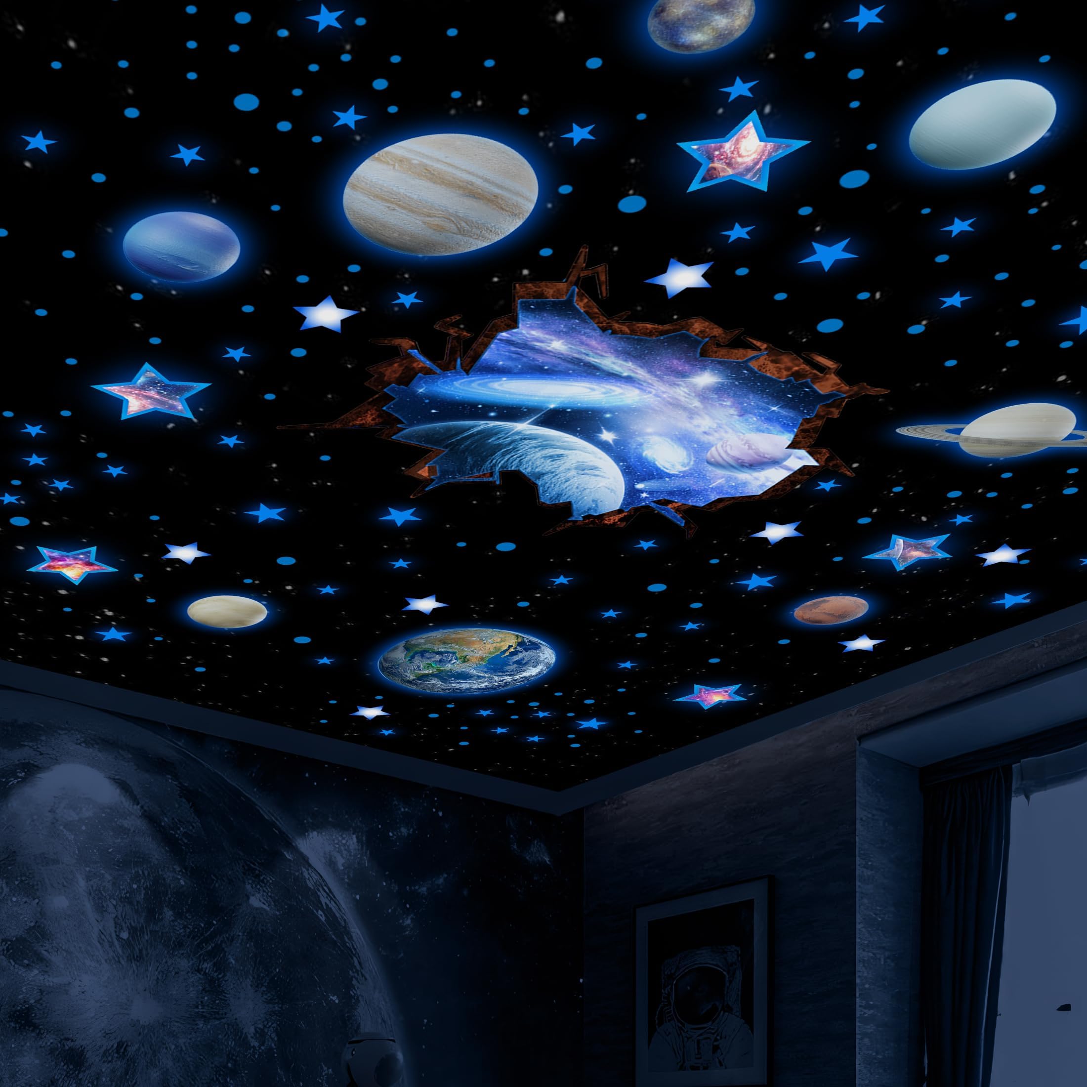 Amazon.com: Robmoda Stars and Planets Wall Decals Glow in The Dark ...