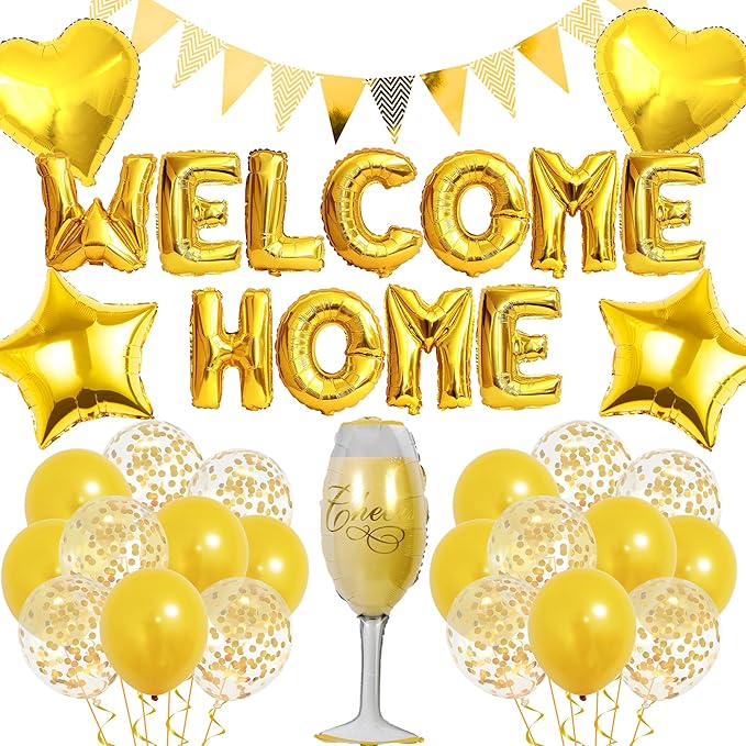 Gold Welcome Home Party Supplies - 48 Pieces Letter Banner, Triangular ...