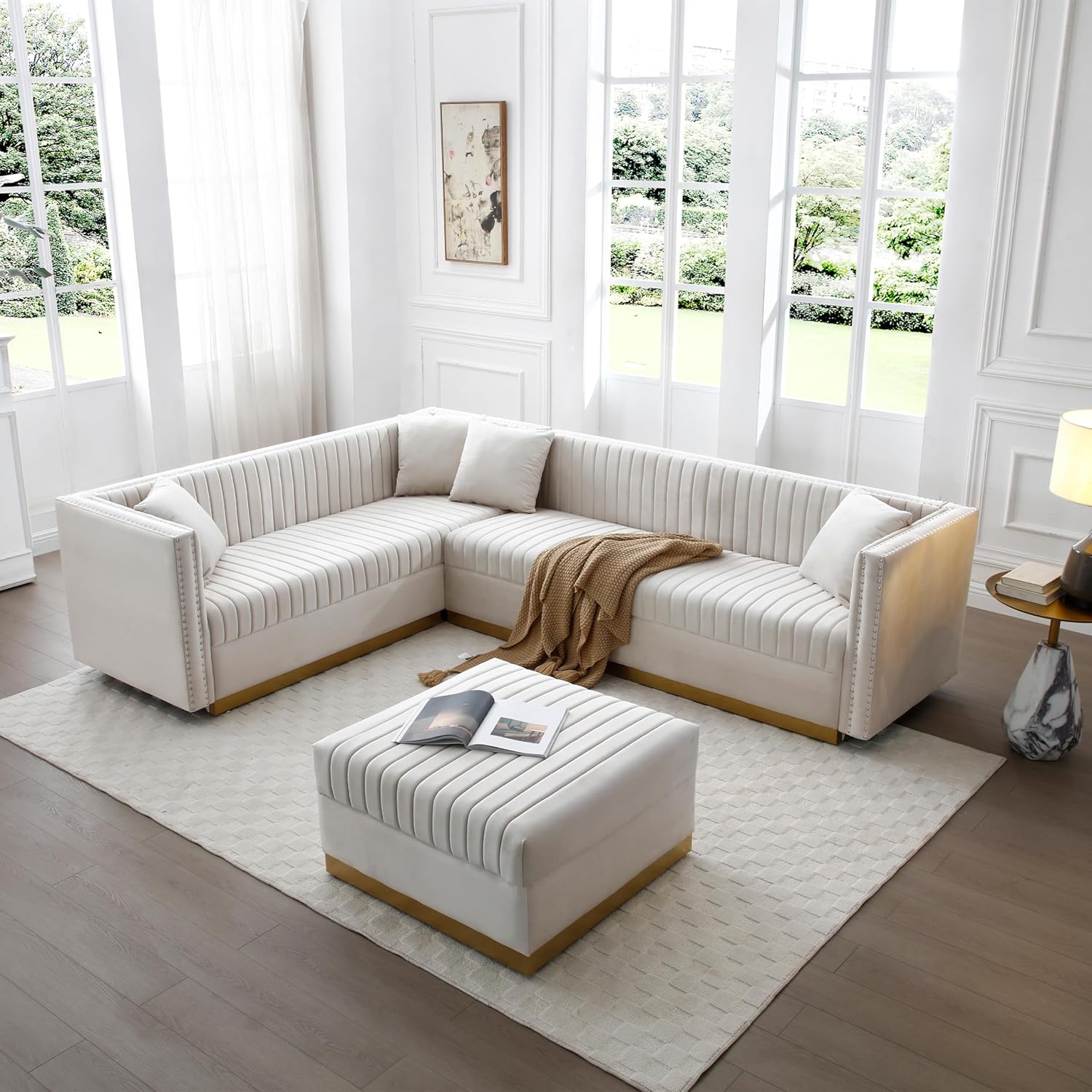 Amazon.com: L-Shaped Corner Sectional Sofa 3 PCS Contemporary Sofa Sets ...