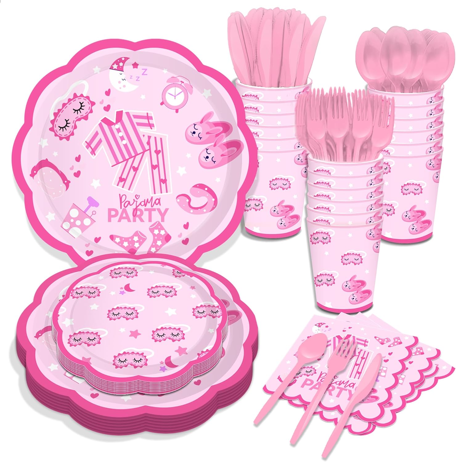 Amazon.com: 116 Pcs Pajama Party Supplies 16 Guests Girls Pink Pajamas ...