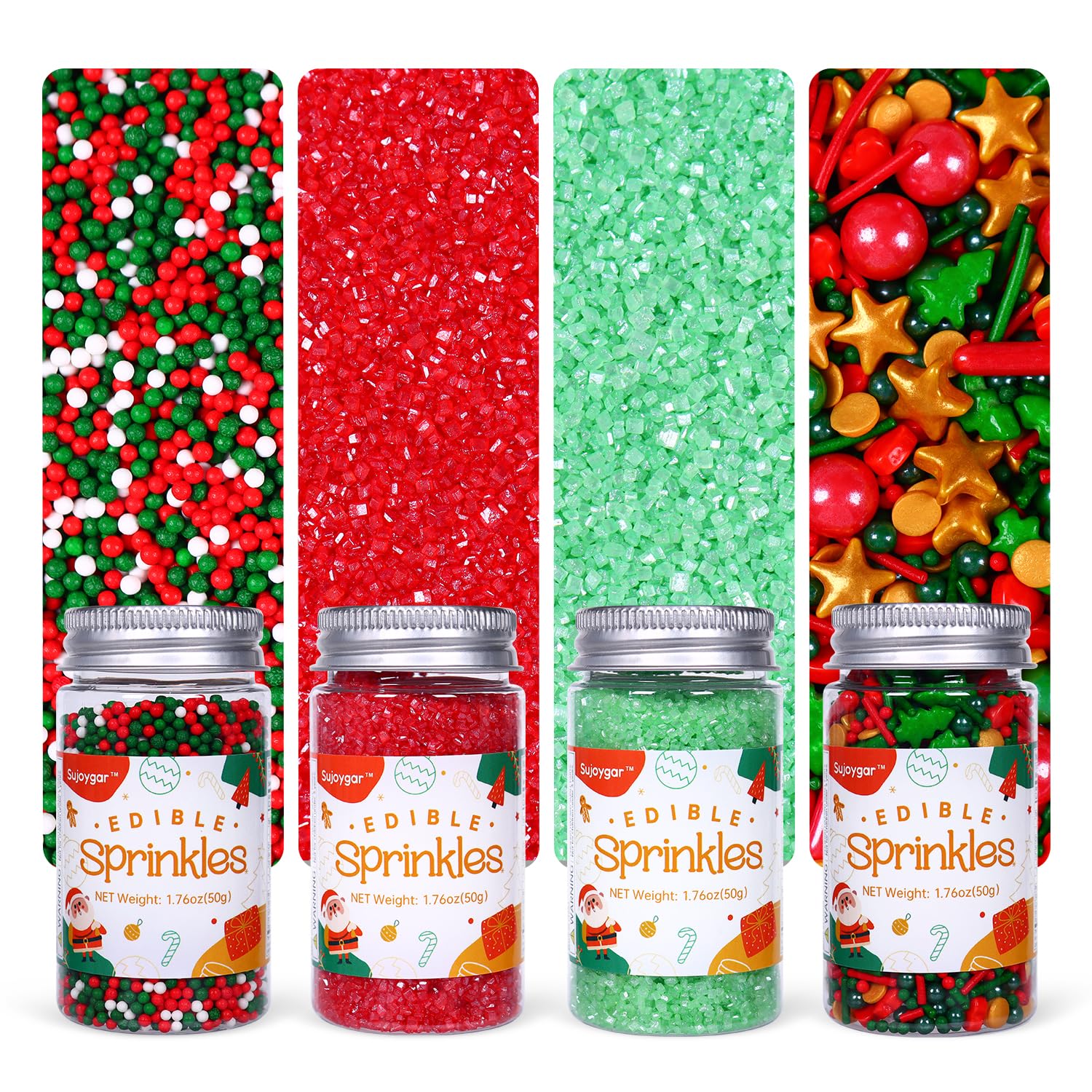 Amazon.com: Christmas Sprinkles for Cupcake Toppers, Edible Christmas ...