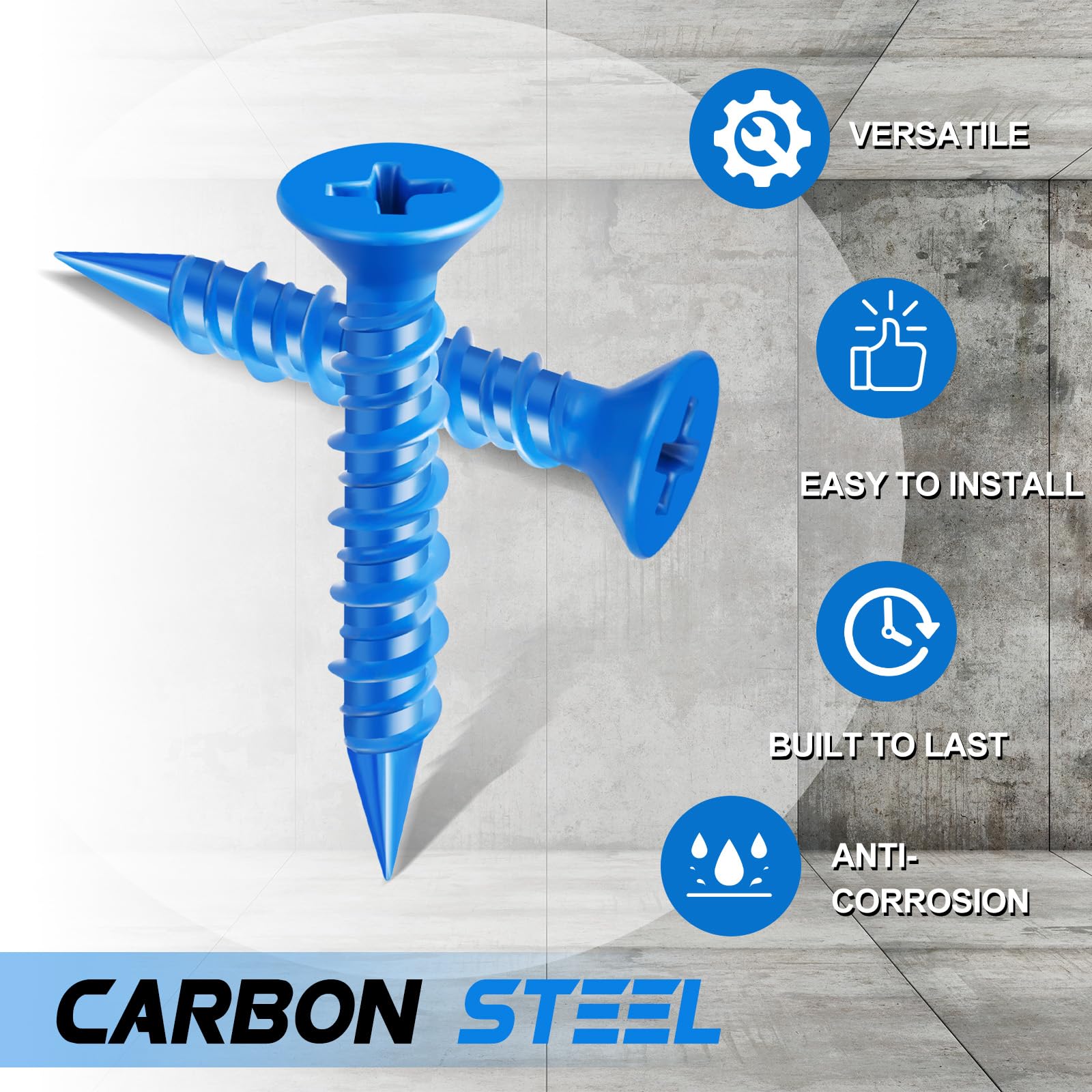 Snapklik.com : 400 Pcs 3/16" X 1-1/4" Diamond Tip Concrete Screws Blue ...