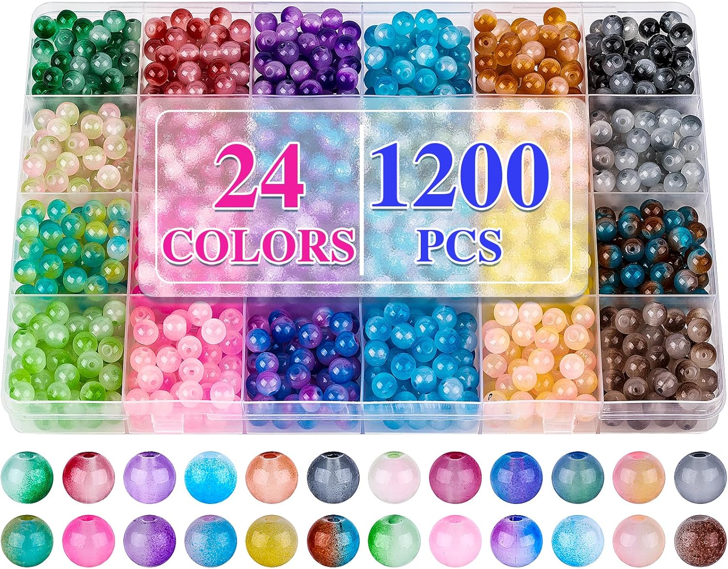 Amazon.com: XSEINO About 1200+ PCS 6mm Double Colors Style Glass Beads ...