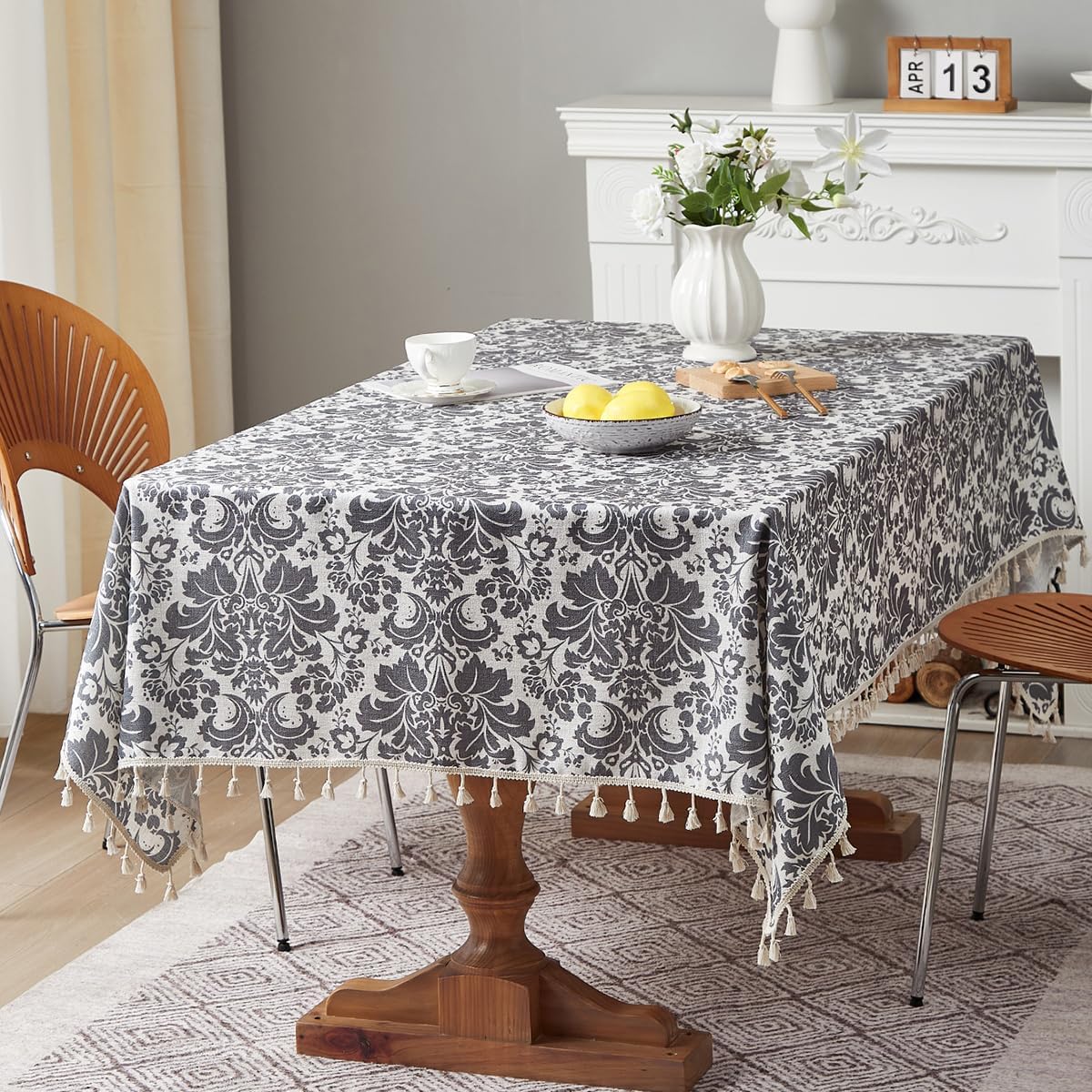 Amazon.com: Tootop Boho Tablecloth Euro Floral Cotton Linen Gray ...