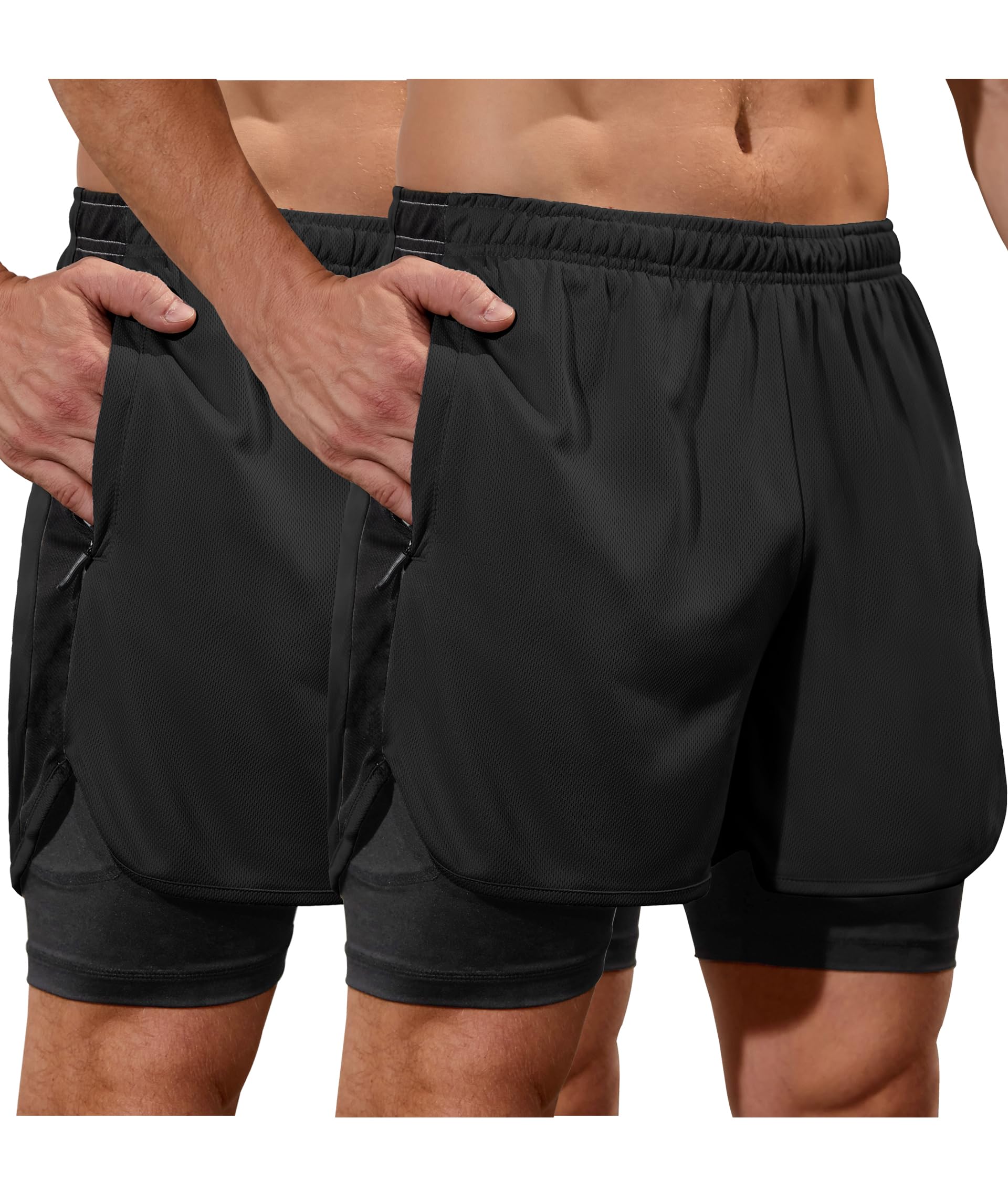 SILKWORLD Gym Shorts Men 2 in 1 Quick Dry Athletic Shorts 2~3 Pack ...