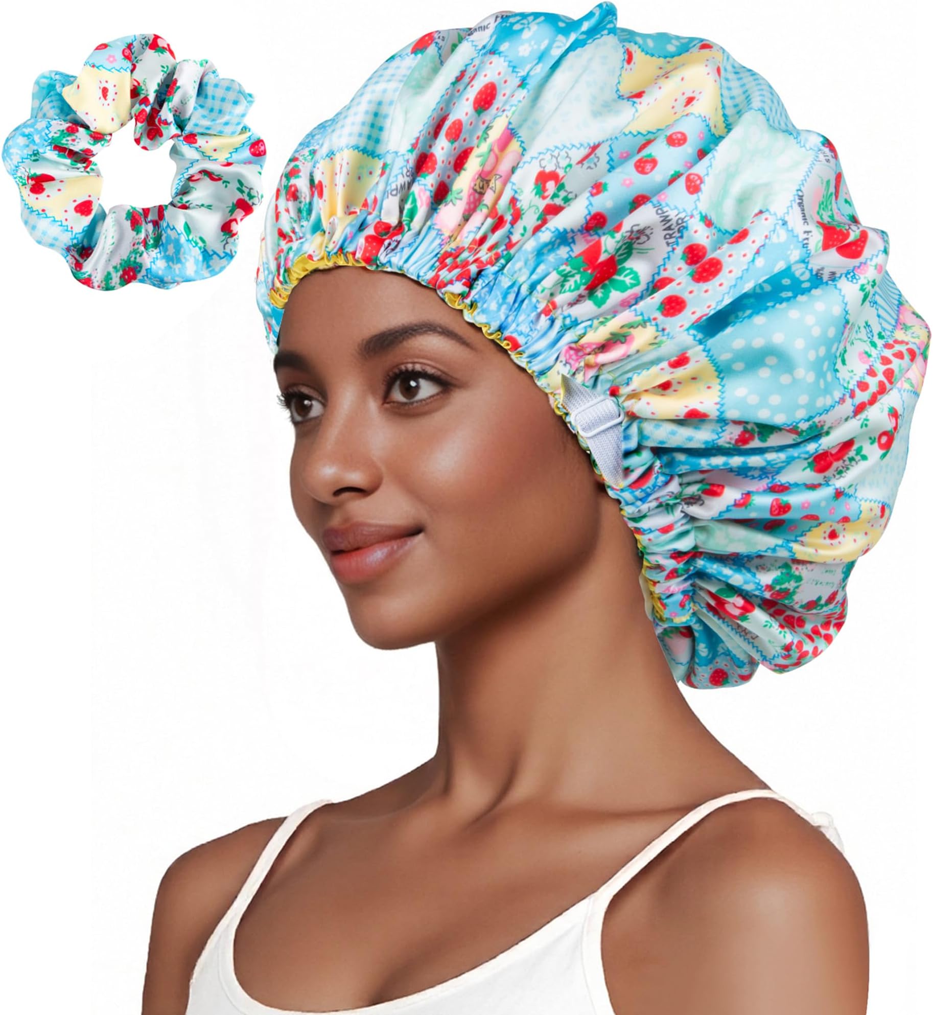 Amazon.com: Vettres Cute Double Layer Satin Bonnet with Scrunchie ...
