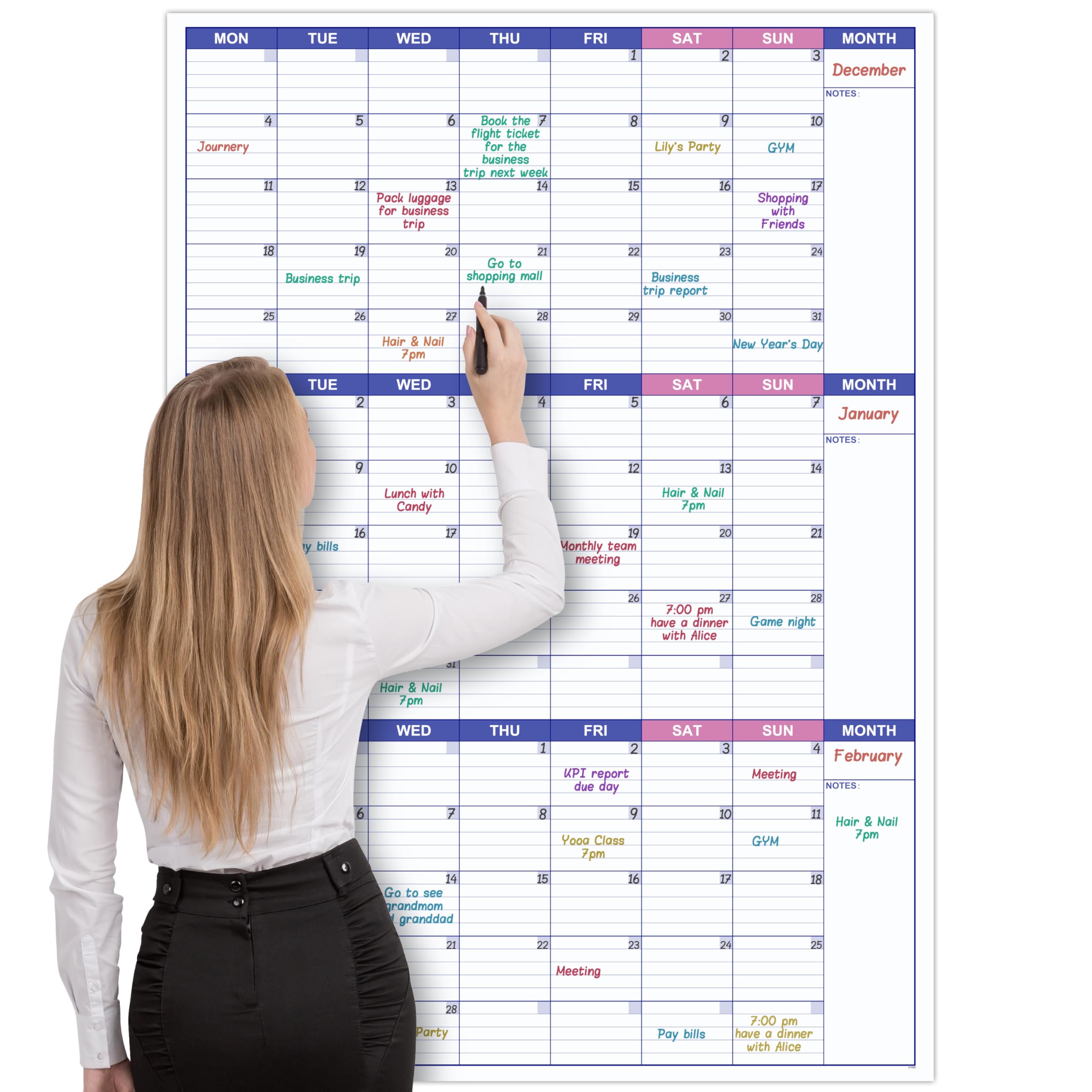 Wall Planner Undated - Large Three Monthly Dry Erase Reusable Wall ...