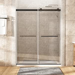 Frameless Shower Door, 56"-60" W x 75" H Glass Shower Door with 5/16"(8mm) Clear SCGG Tempered ...