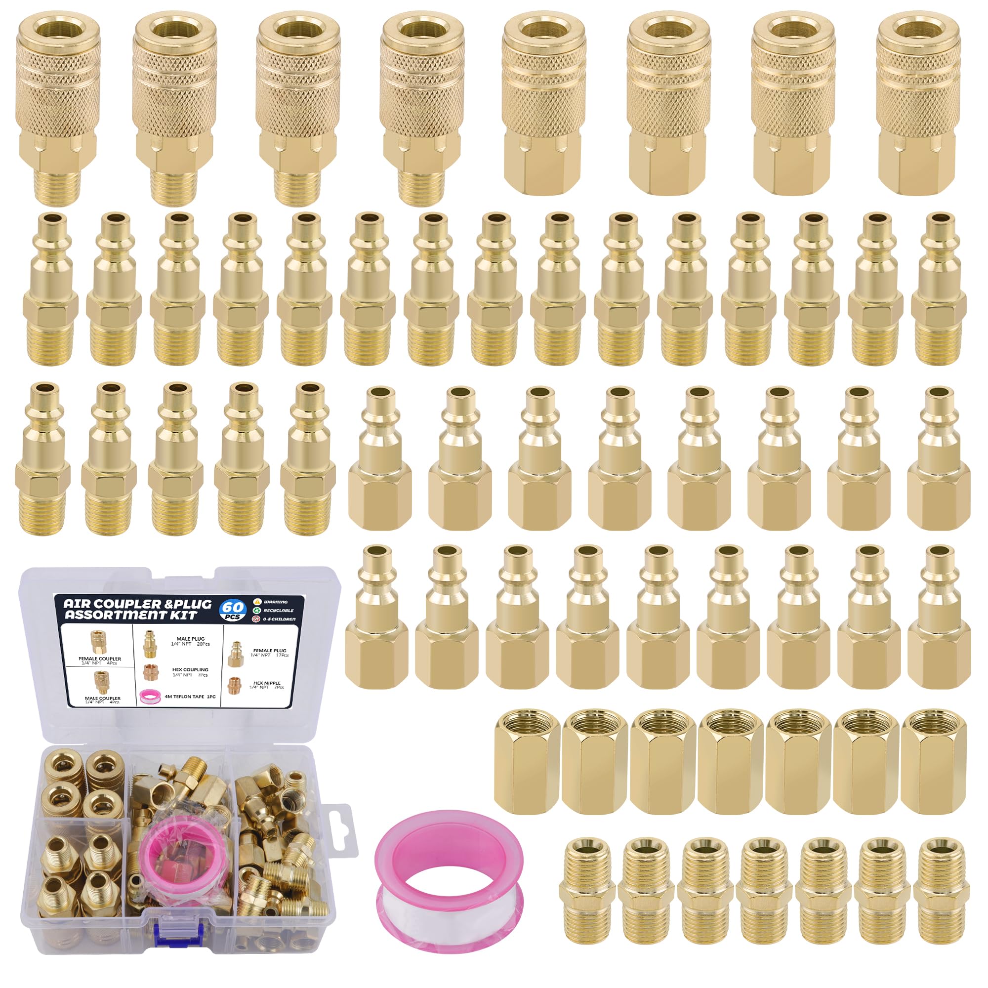 Snapklik.com : Air Coupler & Plug Kit,60Pcs 1/4 Inch NPT Air Tool Fittings Set,Quick Connect Air ...