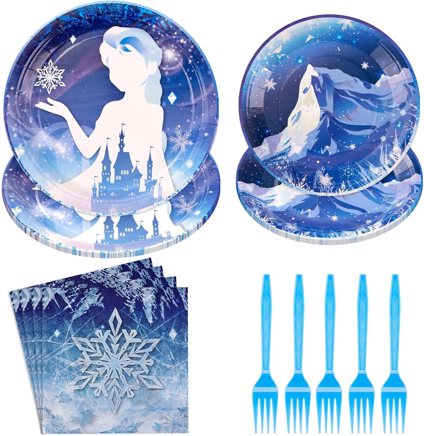 Amazon.com: 96Pcs Frozen Birthday Party Supplies Winter Snowflake ...