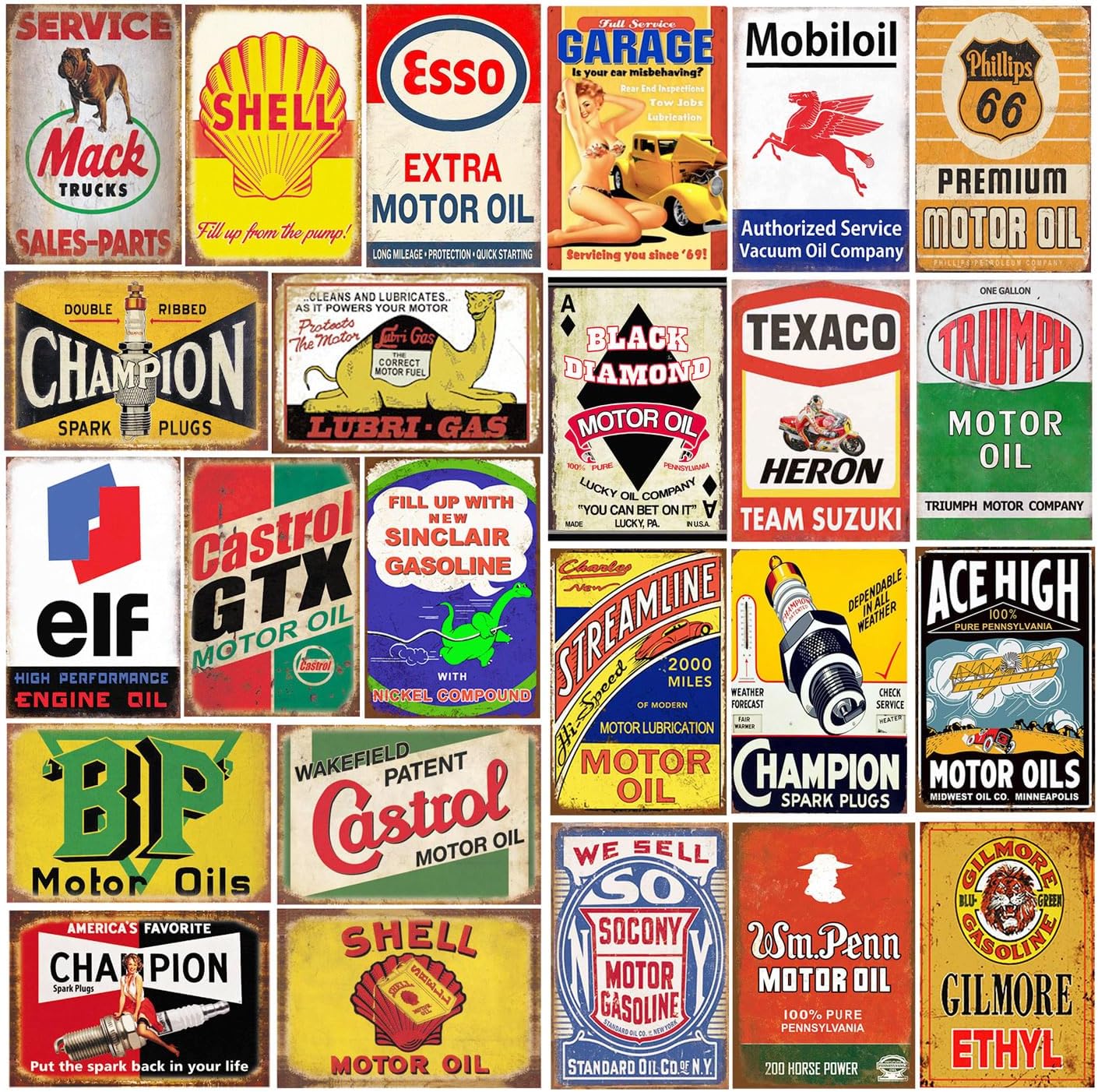 Amazon.com: 24 Pieces Gas and Oil Tin Signs, Retro Vintage Metal Sign ...