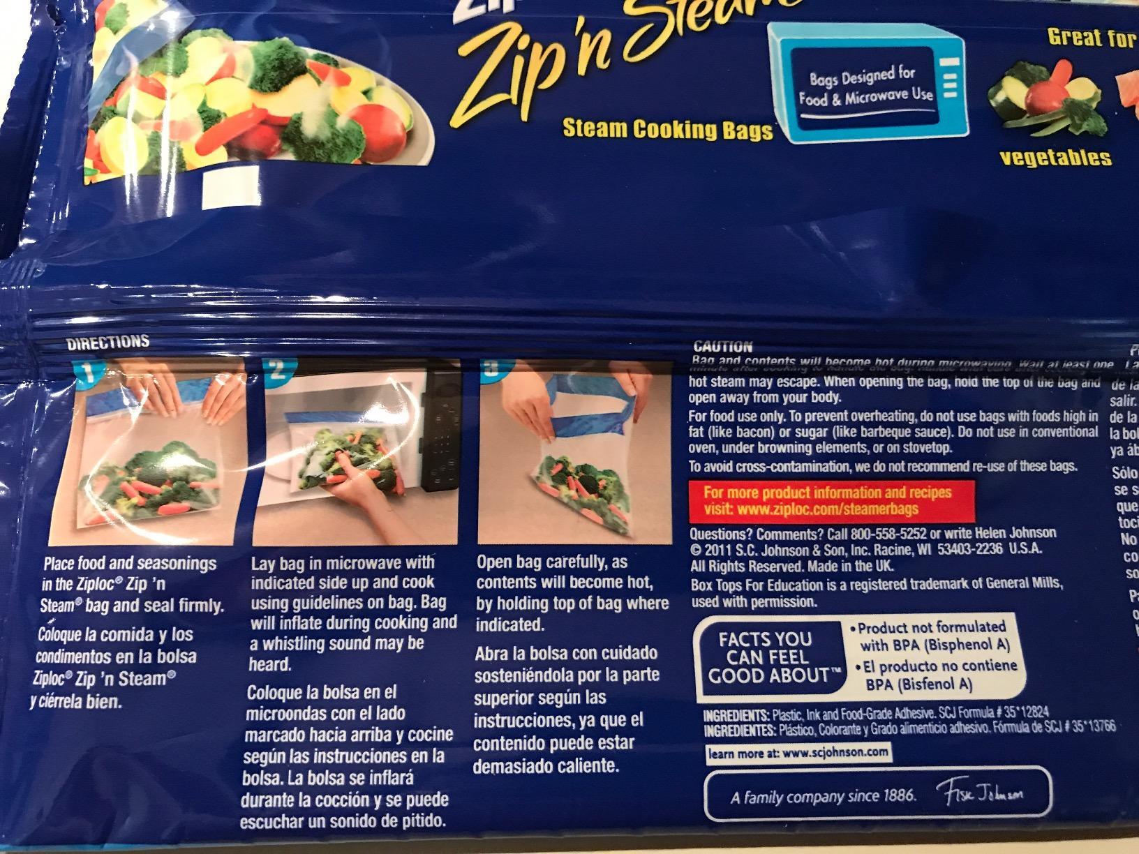 Amazon.com: Ziploc Zip 'n Steam Food Storage Bags for Meal Prep ...