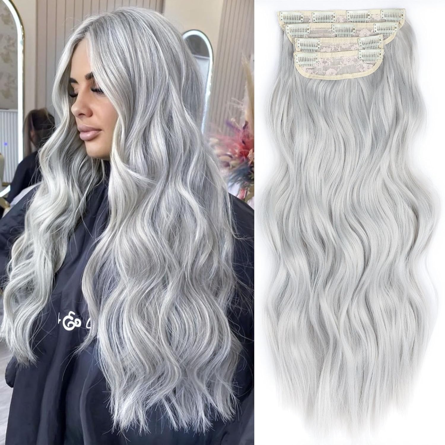 Amazon.com : Clip in Hair Extensions 4 PCS Natural Soft Long Wavy ...