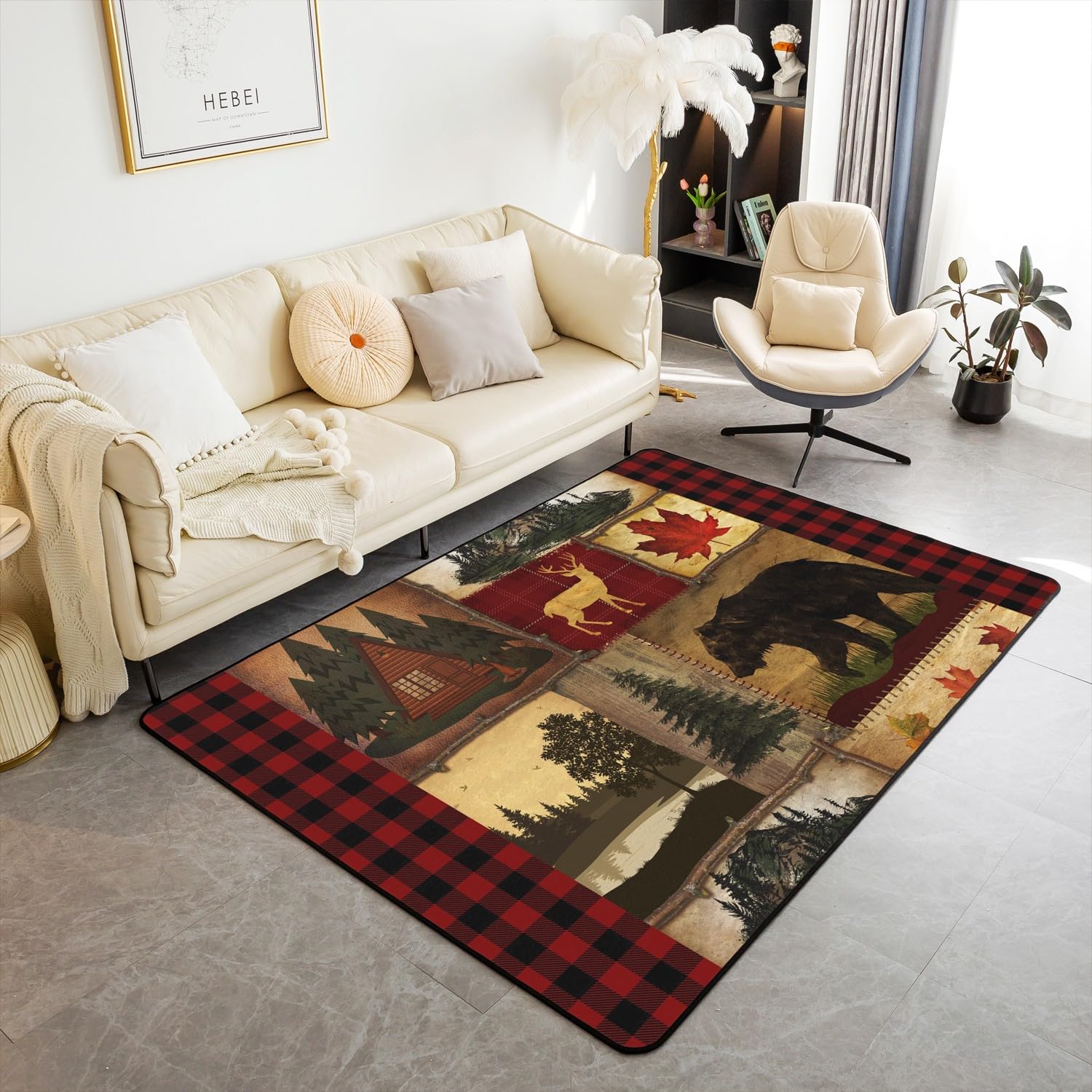 Amazon.com: Bear Cabin Plaid Area Rug 3x5 for Home Dorm, Rustic ...