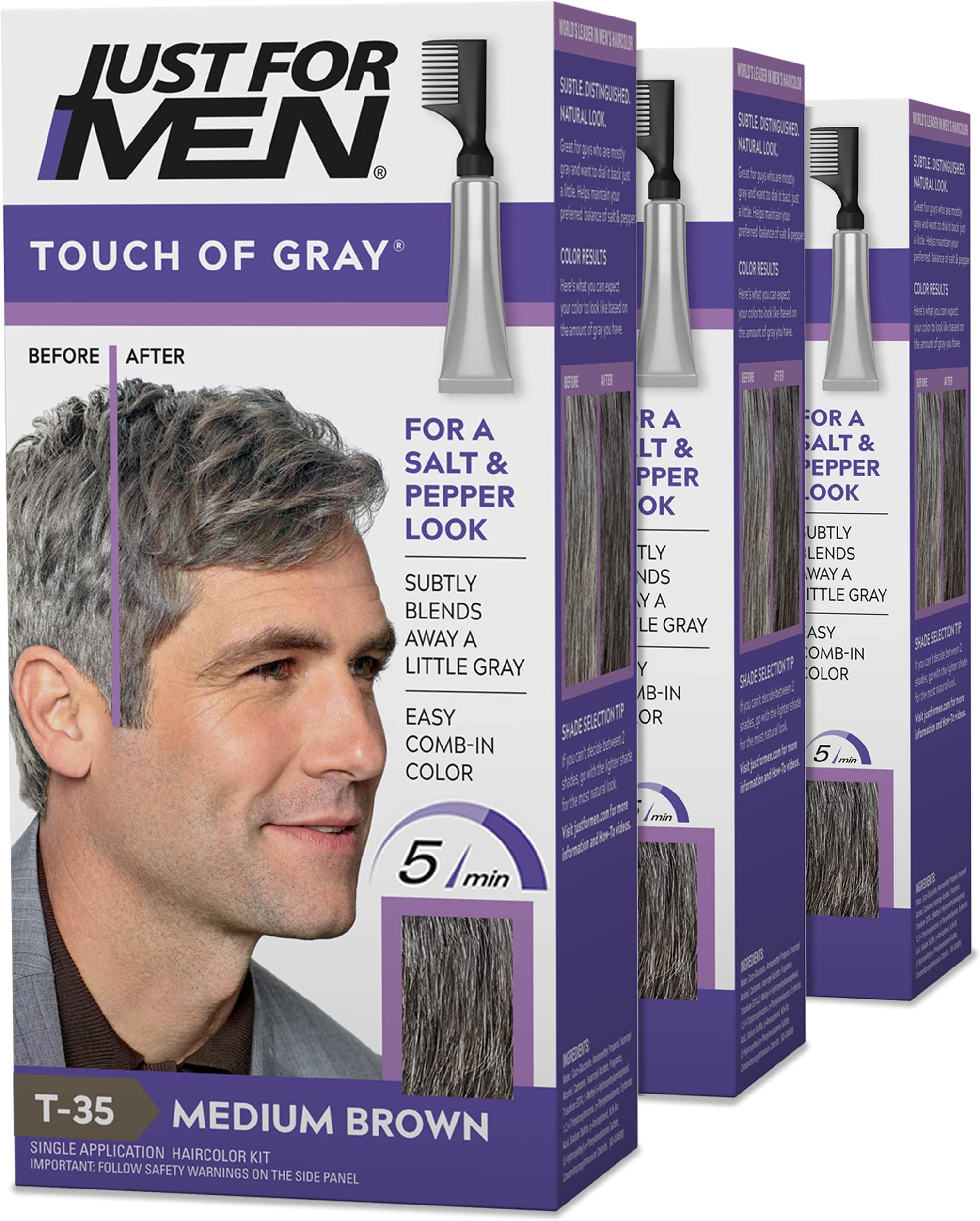 Amazon.com: Just For Men Touch of Gray, Mens Hair Color Kit with Comb ...