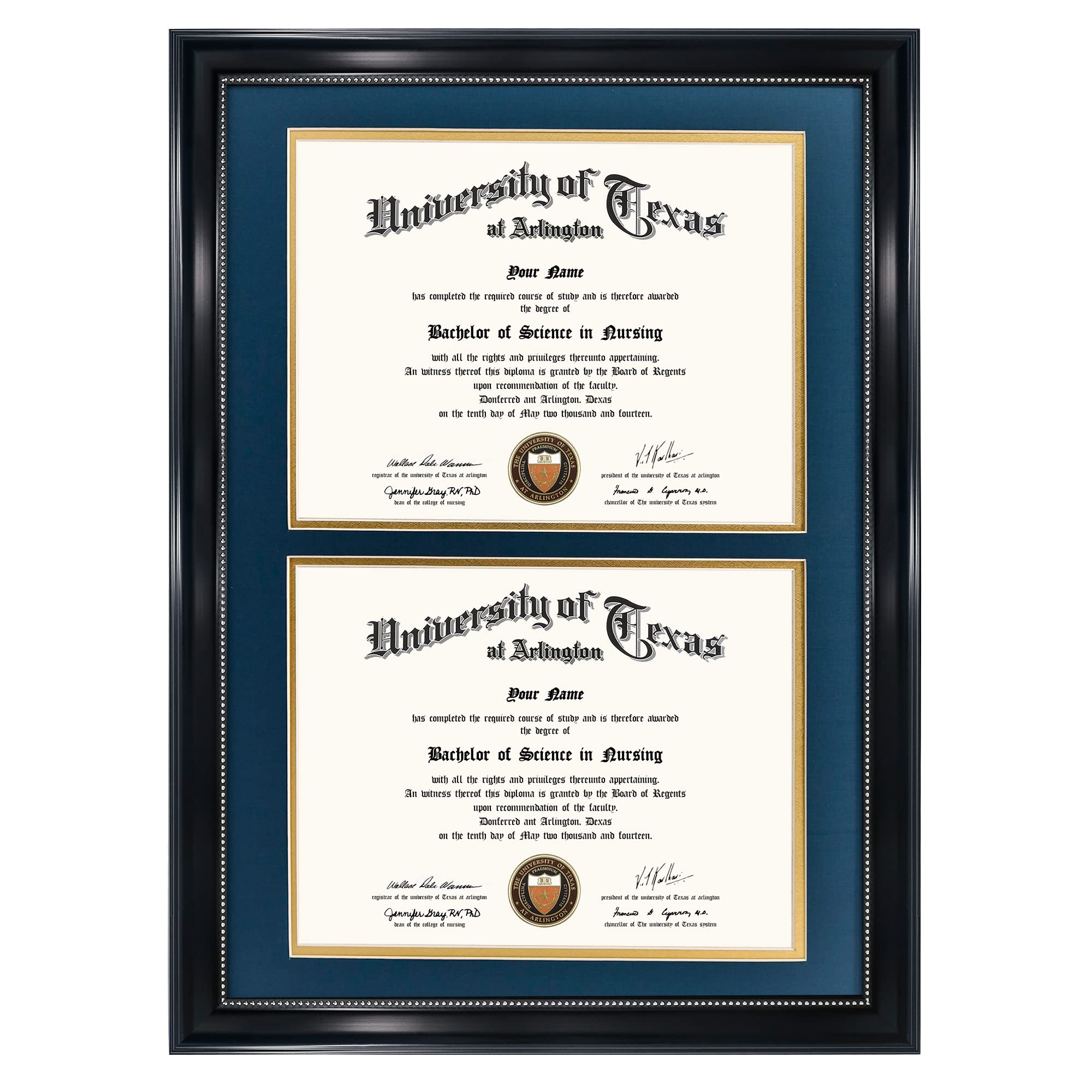 GraduationMall 14x20 Double Diploma Frame, Display 8.5x11 Certificate ...