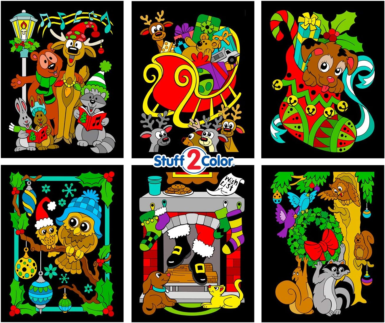 Amazon.com: Christmas Animals Fuzzy Coloring Poster 6 Pack (Great for ...