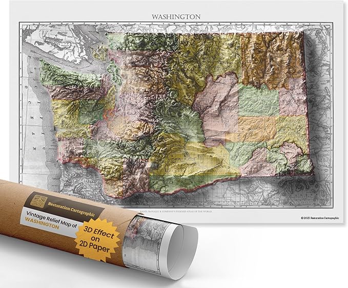 Amazon.com : Restoration Cartographic Wall Map of Washington State ...