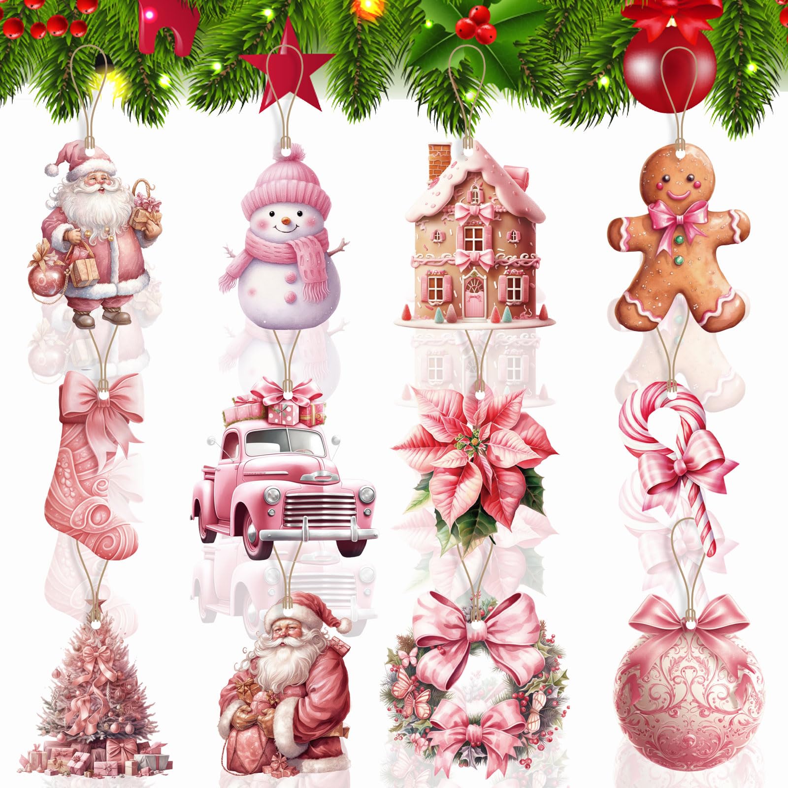 Amazon.com: 24 Pieces Vintage Pink Christmas Wooden Ornaments Hanging ...